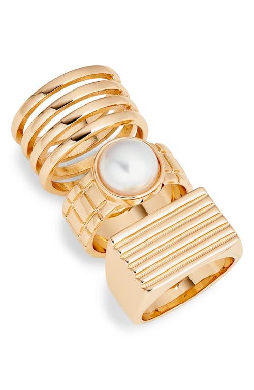 Open Edit Set Of 3 Faux Pearl Ridge Rings in Metallic | Lyst