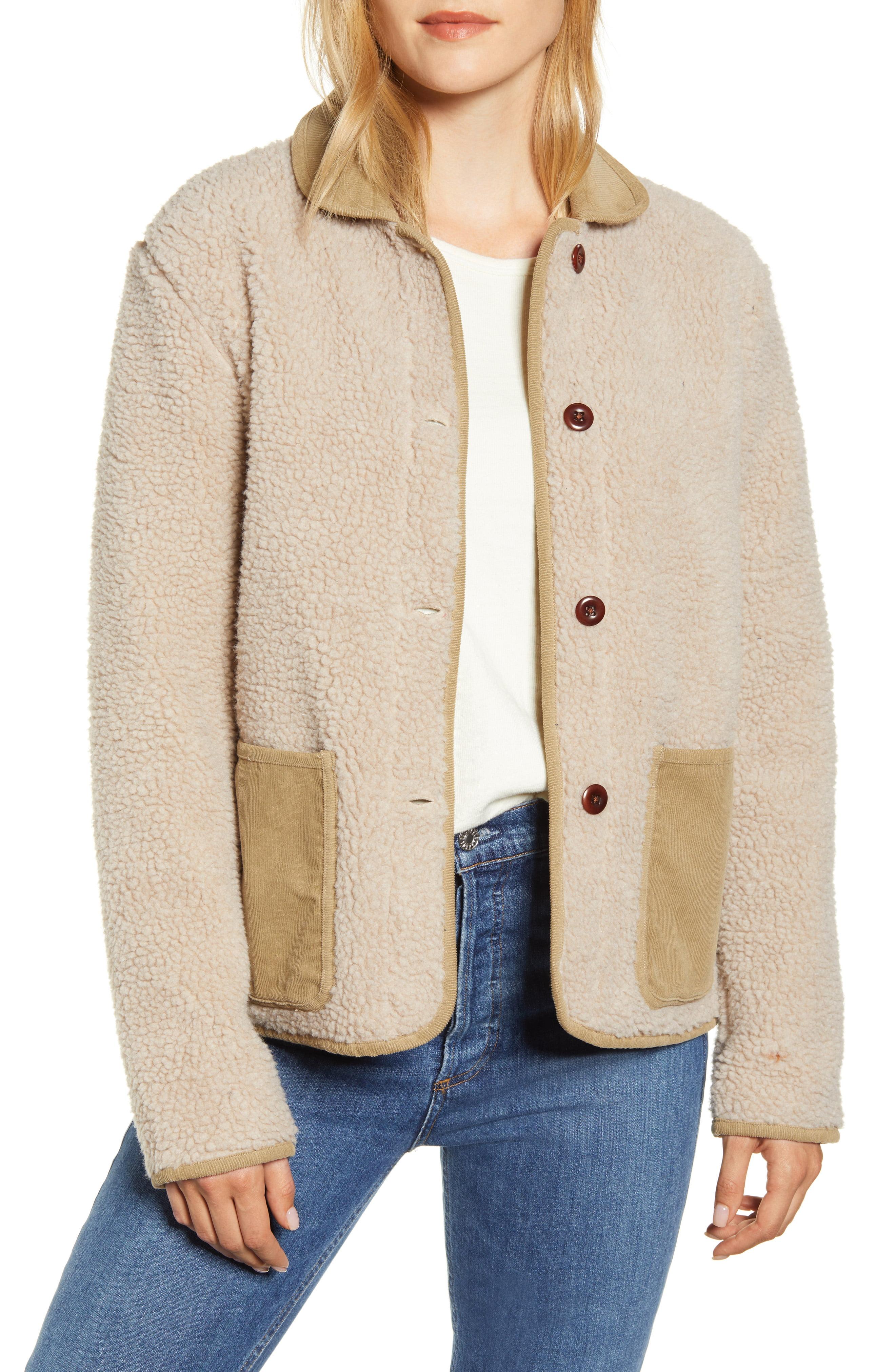 Alex Mill Fleece Corduroy Trim Faux Fur Jacket in Natural - Lyst