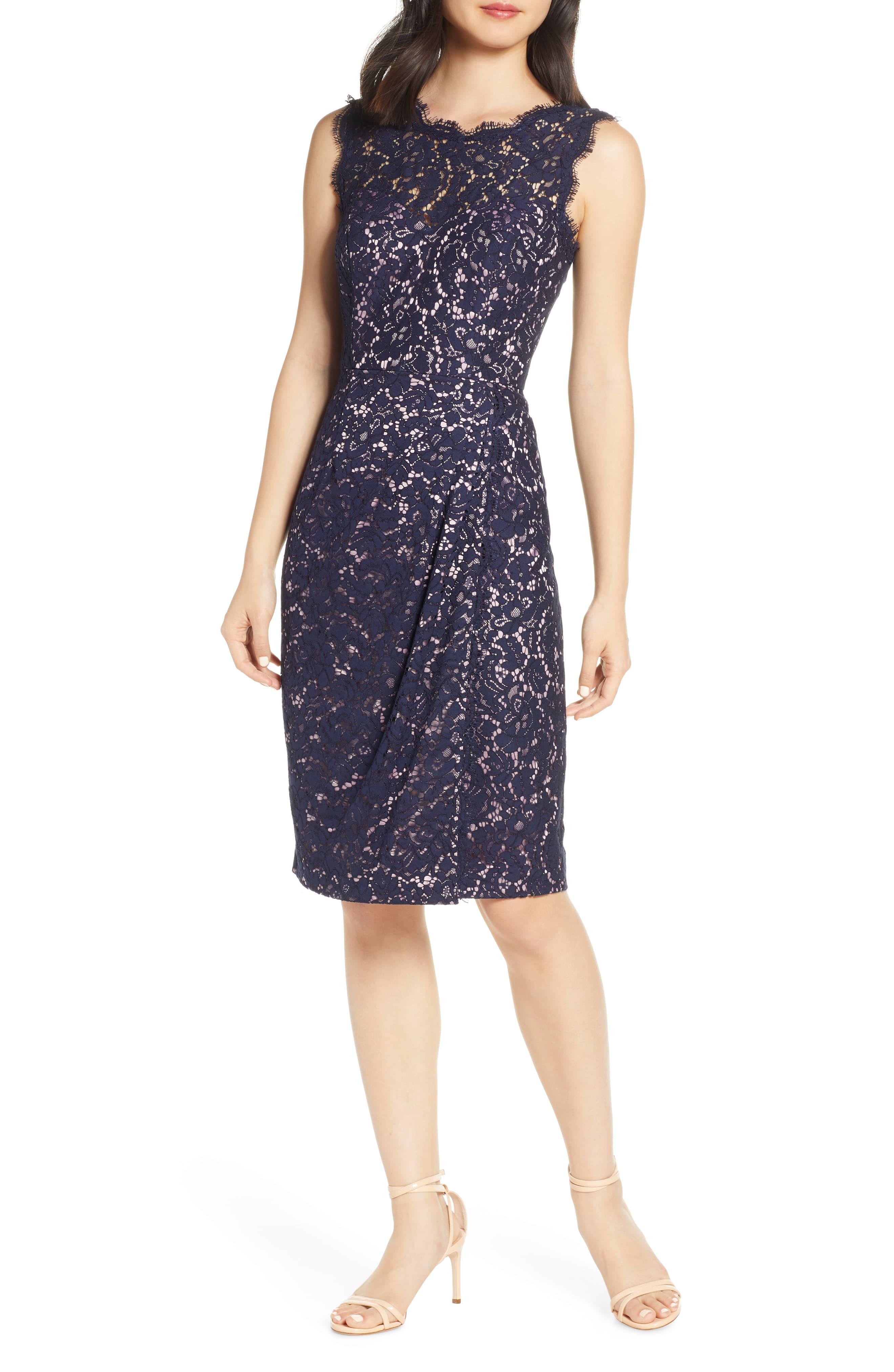Eliza J Embroidered Lace Sheath Dress in Navy (Blue) - Lyst Eliza J Embroidered Lace Sheath Dress in Navy (Blue) - Lyst
