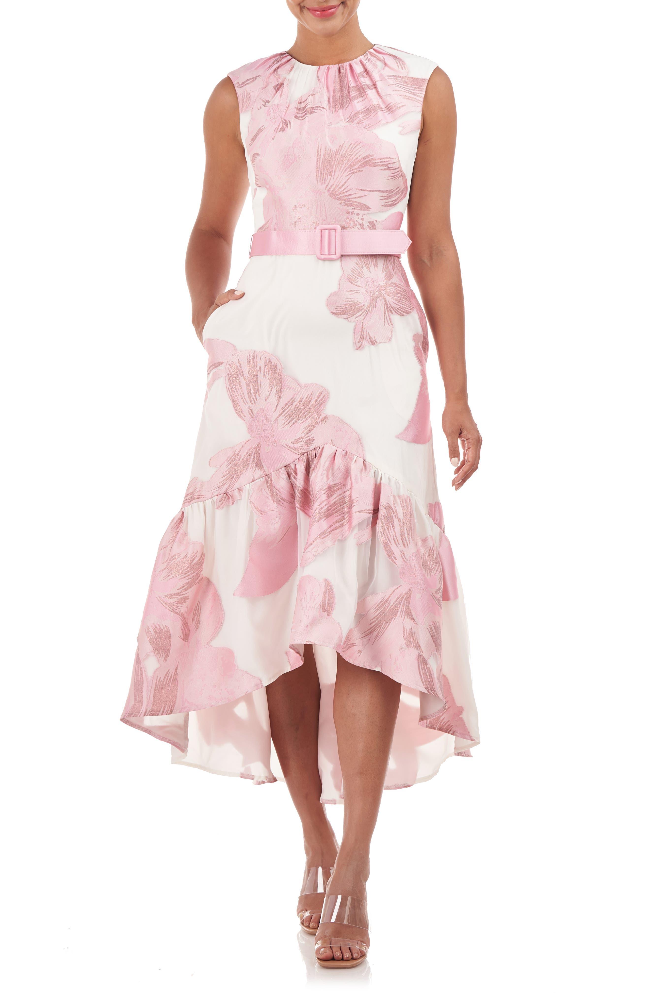 Kay Unger Beatrix Belted Floral High-low Cocktail Dress in Pink | Lyst