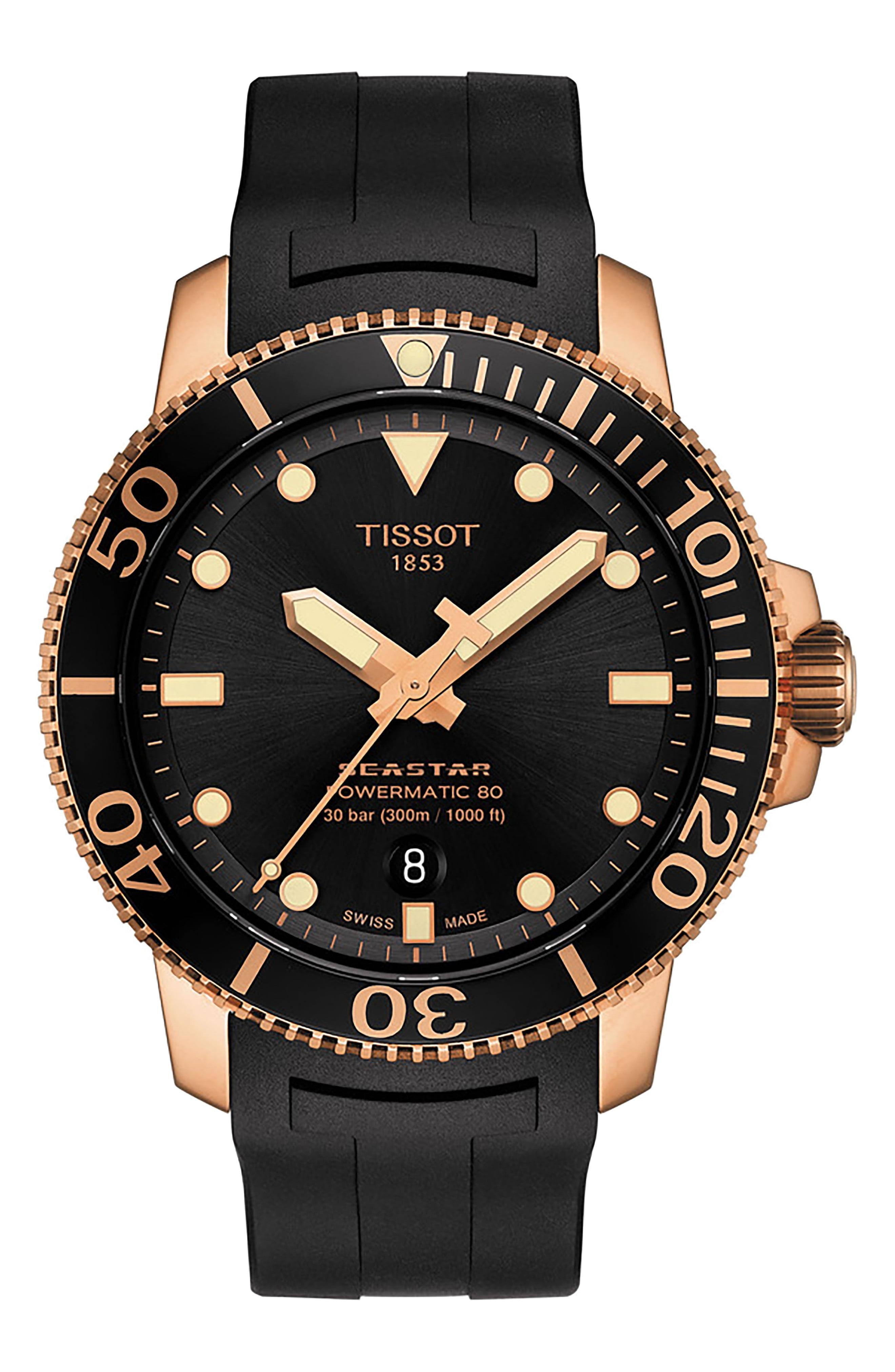 Tissot Seastar 1000 Powermatic 80 Rubber Strap Watch in Black/ Rose ... Tissot Seastar 1000 Powermatic 80 Rubber Strap Watch in Black/ Rose ...