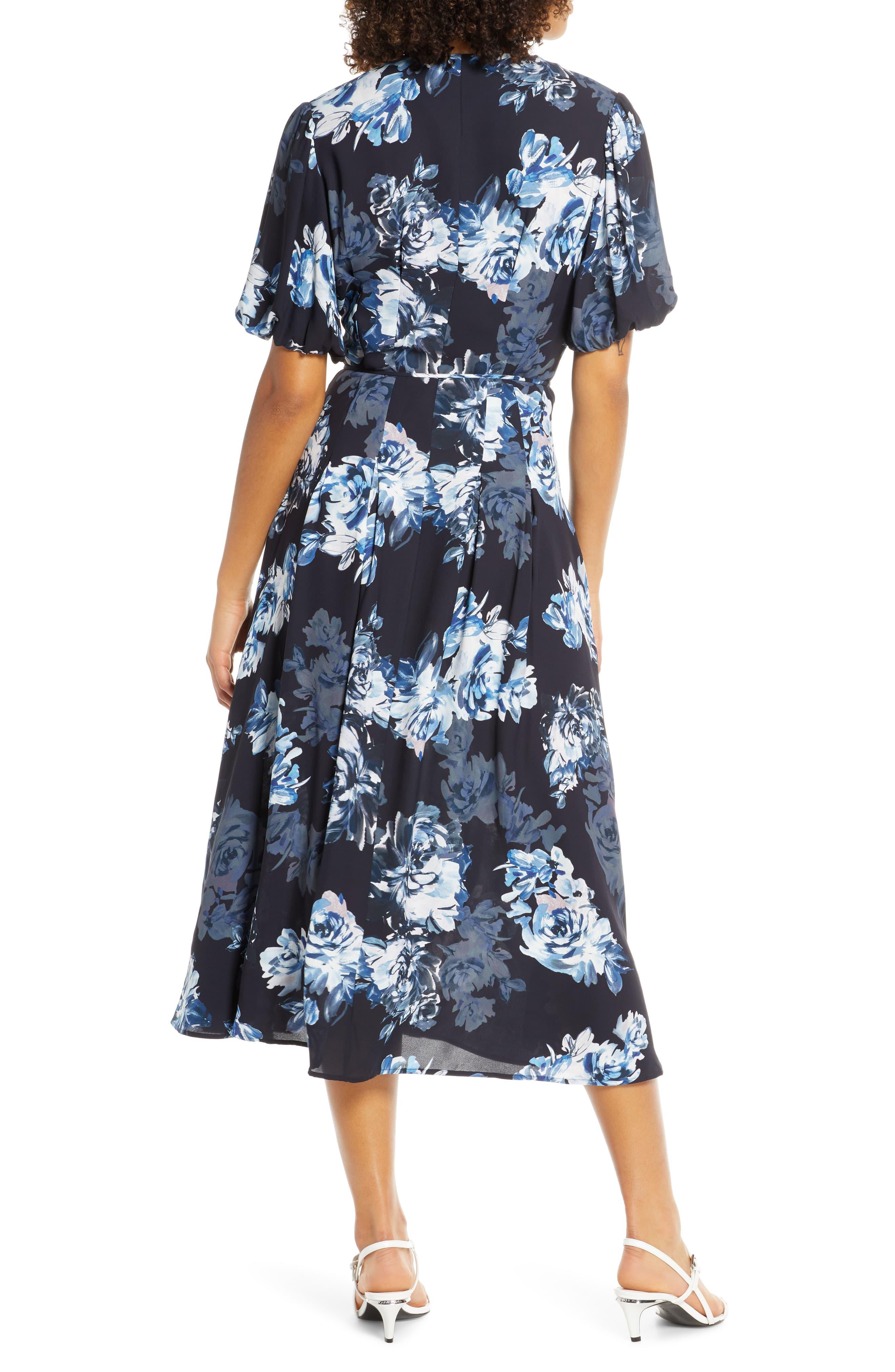 French Connection Caterina Floral Chiffon Midi Dress in Blue - Lyst
