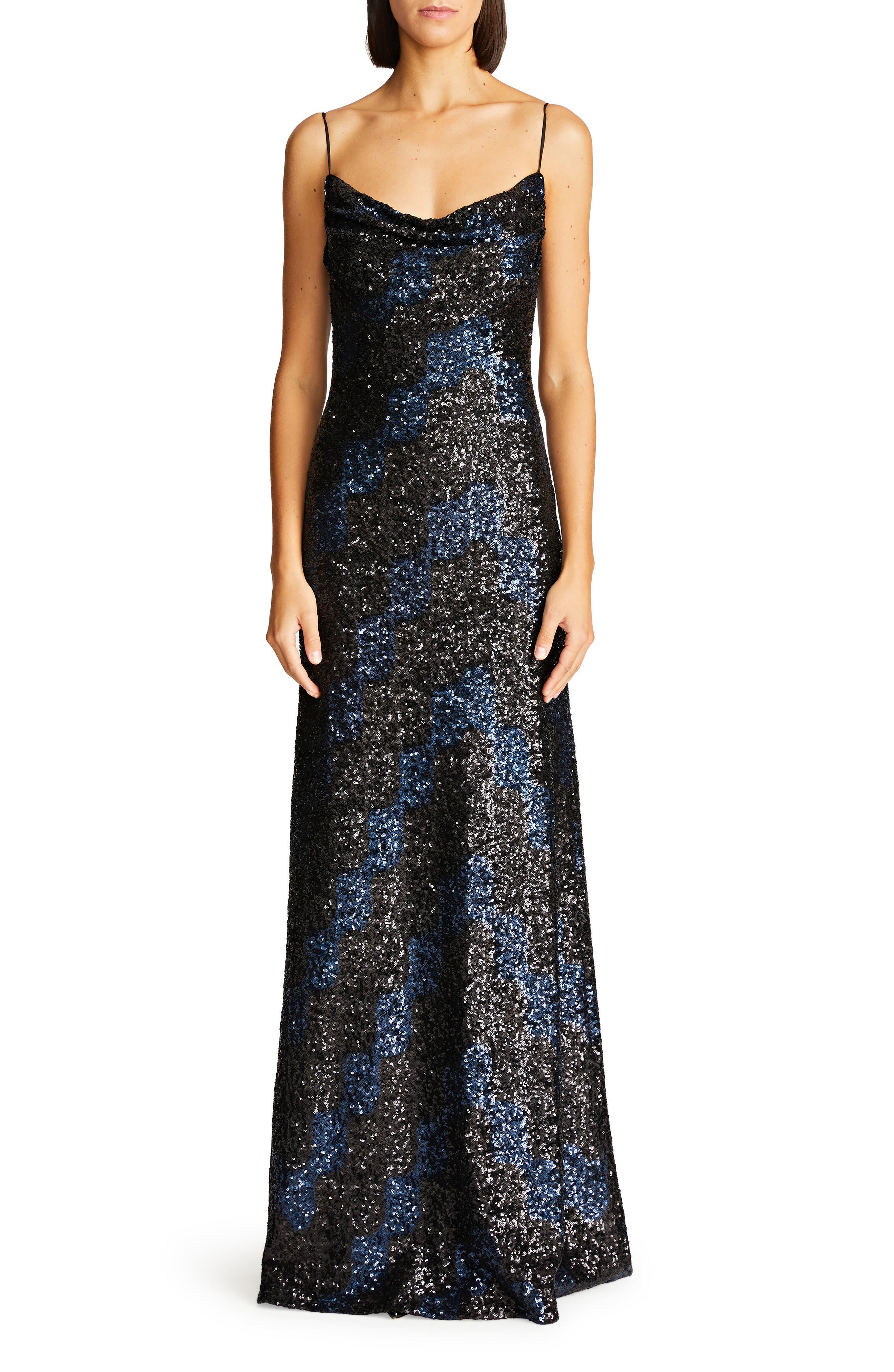 Halston Syrena Wave Sequin Gown in Black | Lyst