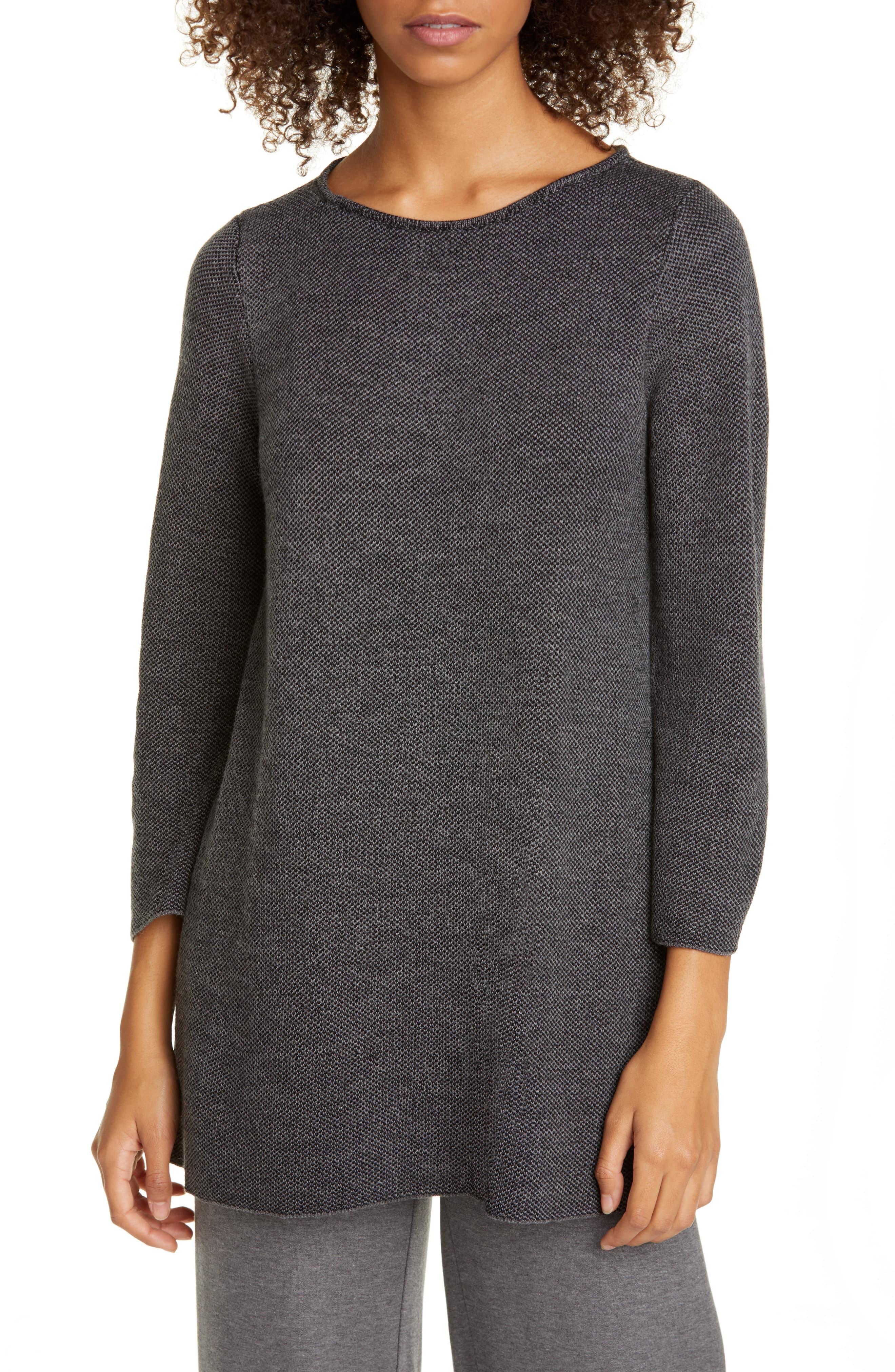 Eileen Fisher Merino Wool Tunic in Black/ Ash (Gray) - Lyst