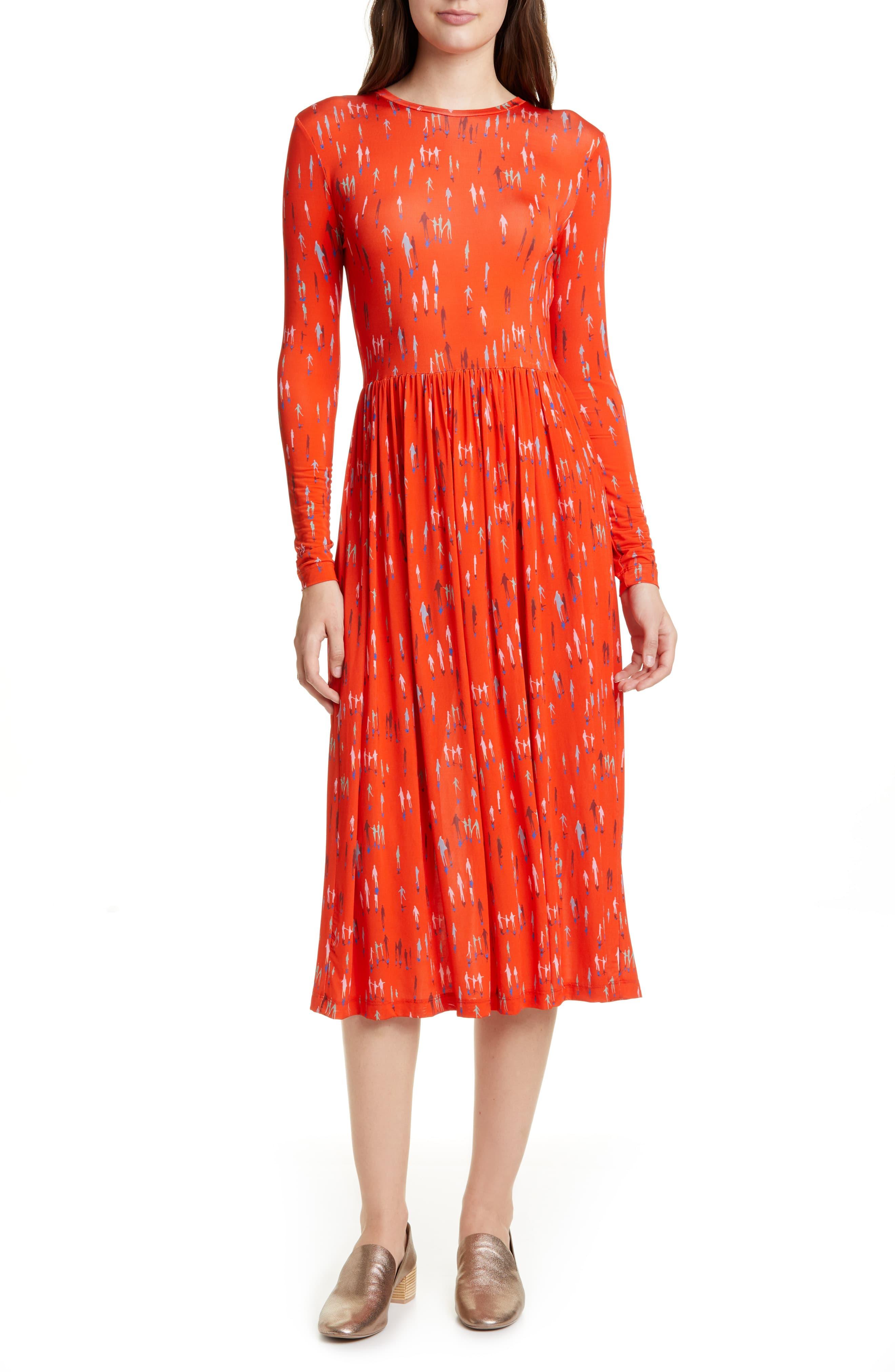 Stine Goya Joel Long Sleeve Midi Dress in Red - Lyst