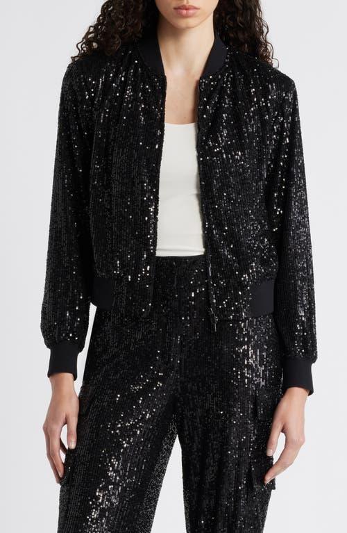 Anne Klein Sequin Bomber Jacket in Black | Lyst