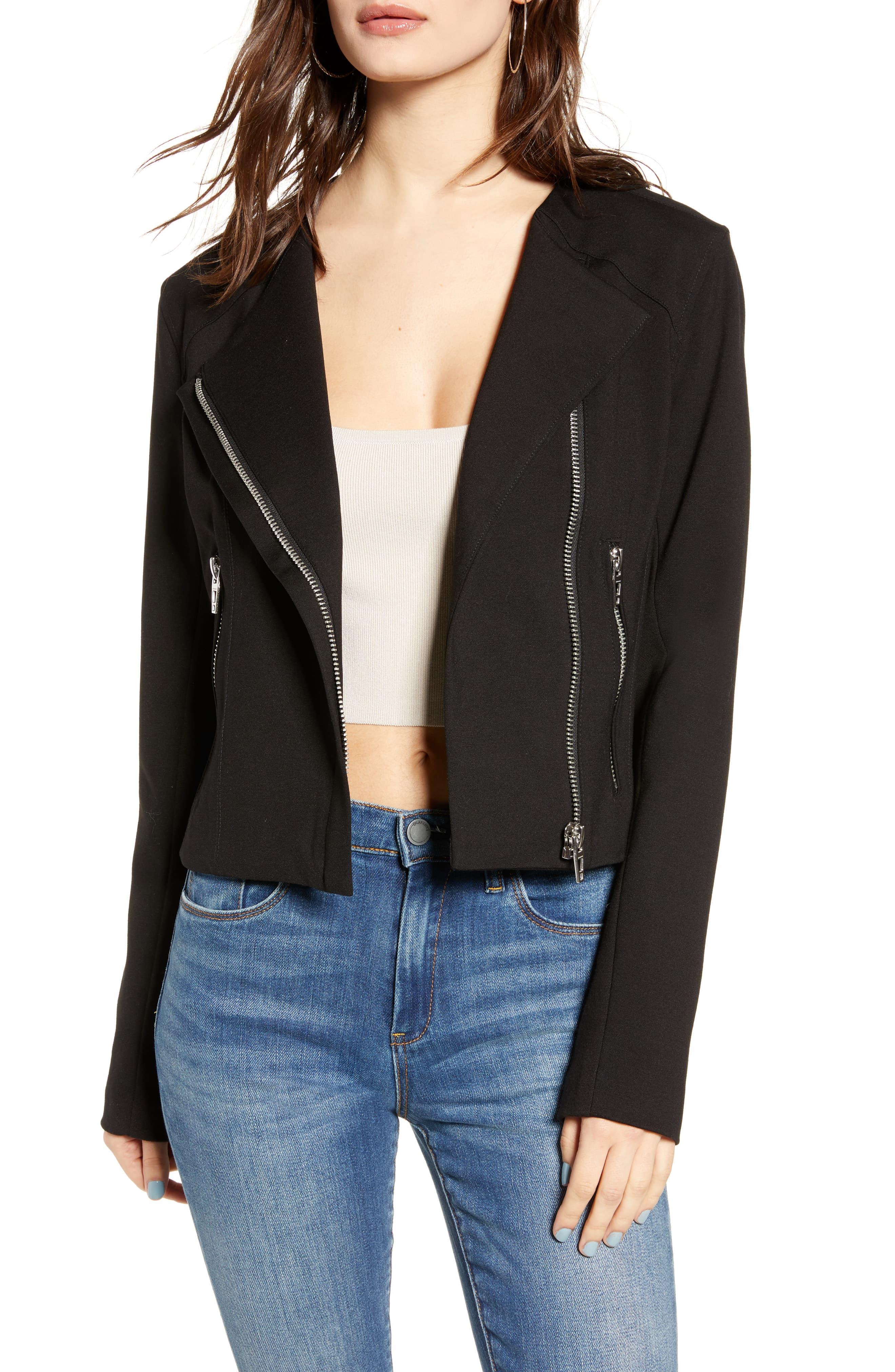Blank NYC Collarless Ponte Moto Jacket in Black - Lyst