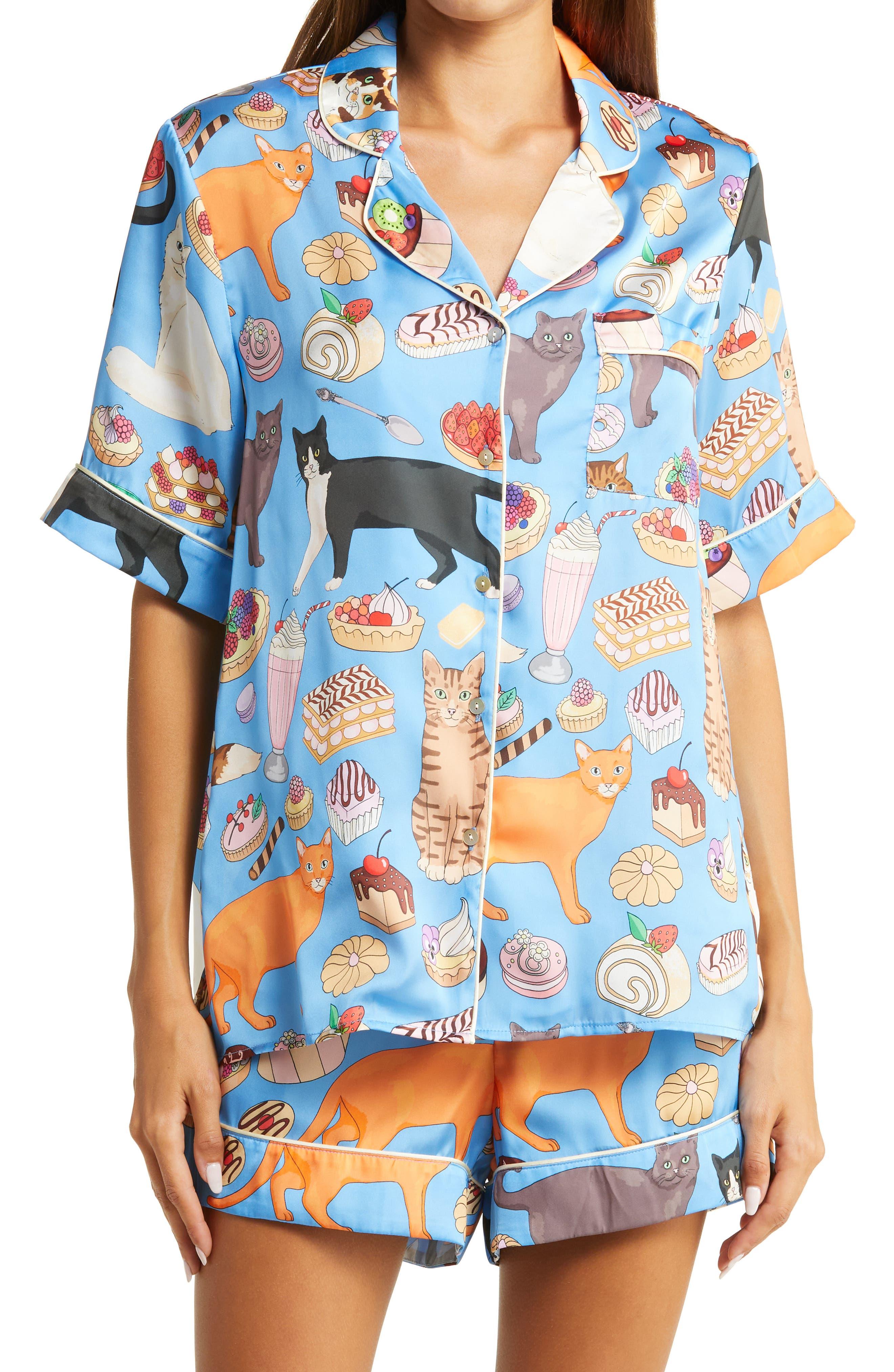 Karen Mabon Cat Cafe Short Pajamas in Blue | Lyst Karen Mabon Cat Cafe Short Pajamas in Blue | Lyst