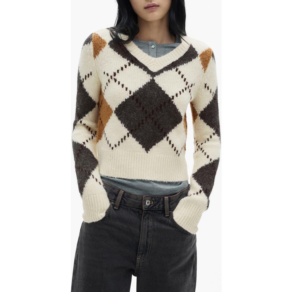 Mango Argyle V-Neck Sweater in Gray | Lyst