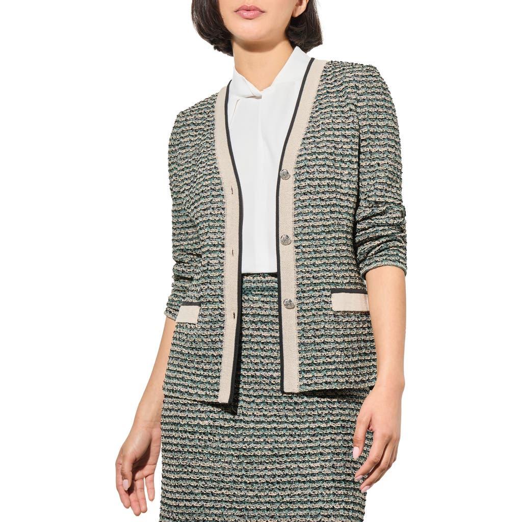 Ming Wang Contrast Trim Tweed Jacket in Gray | Lyst
