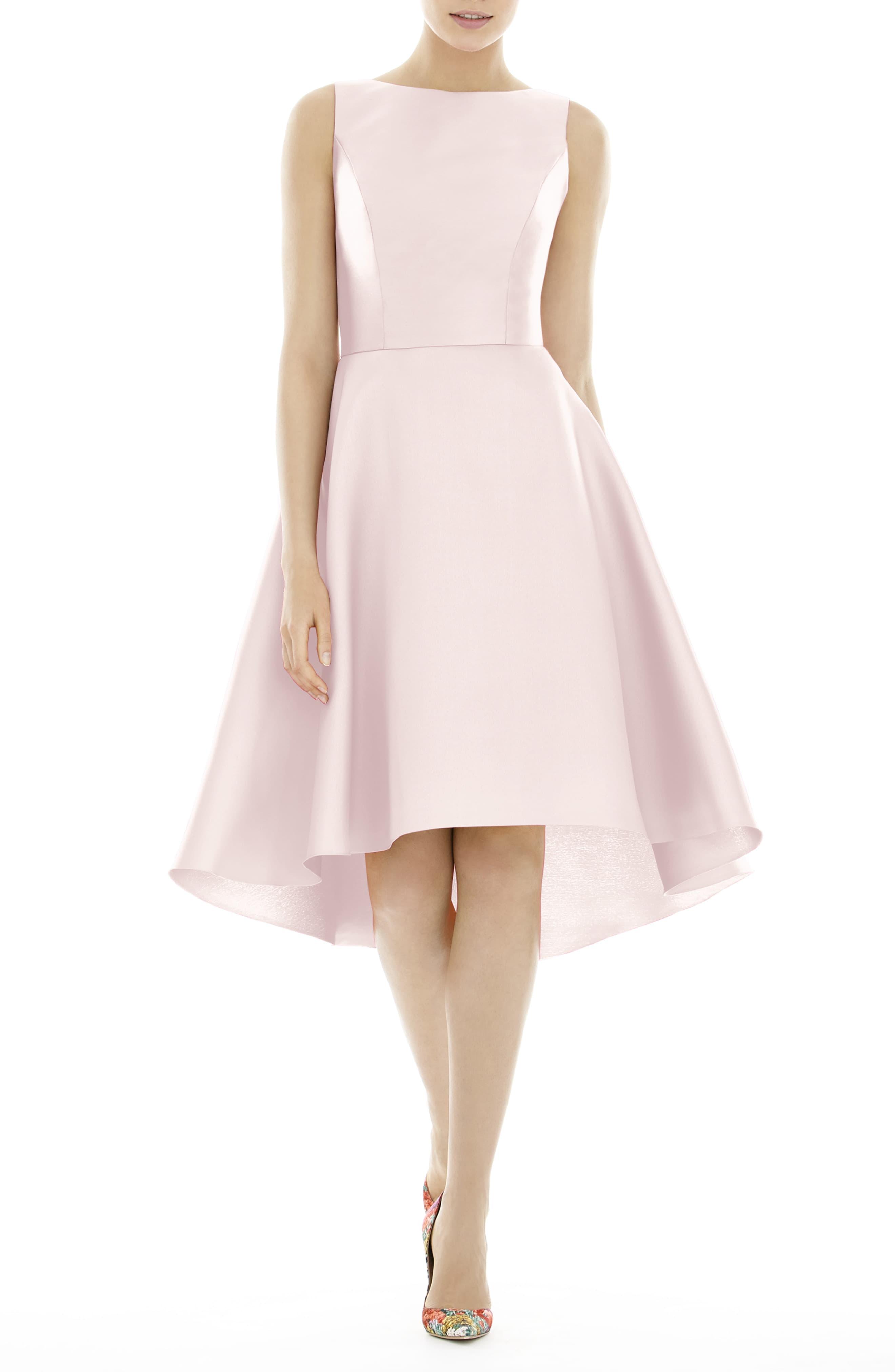 Alfred Sung Satin High Low Cocktail Dress In Blush Pink Lyst