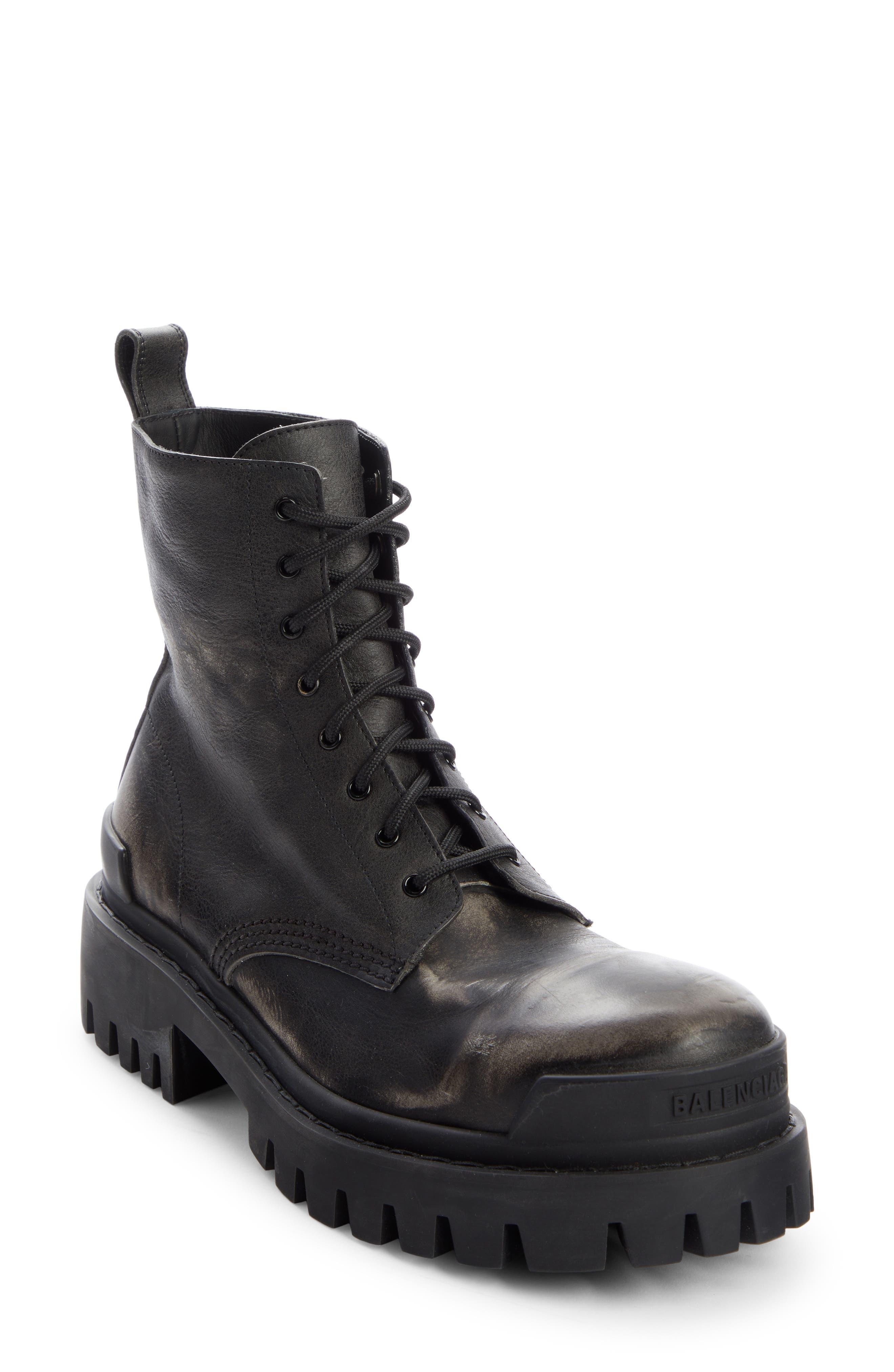 Balenciaga Strike Aged Combat Boot in Black | Lyst