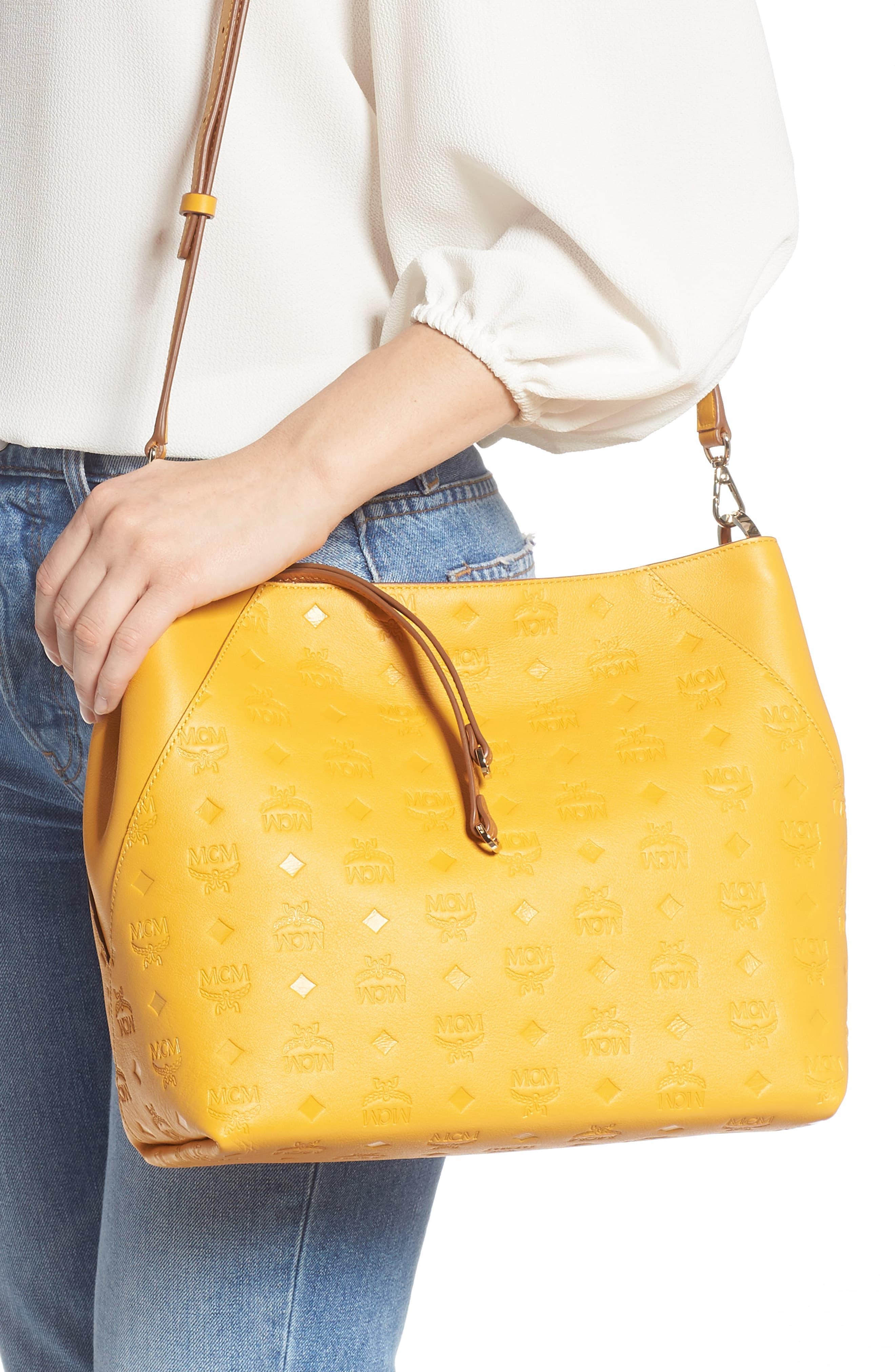 MCM Medium Klara Monogram Leather Hobo in Yellow - Lyst