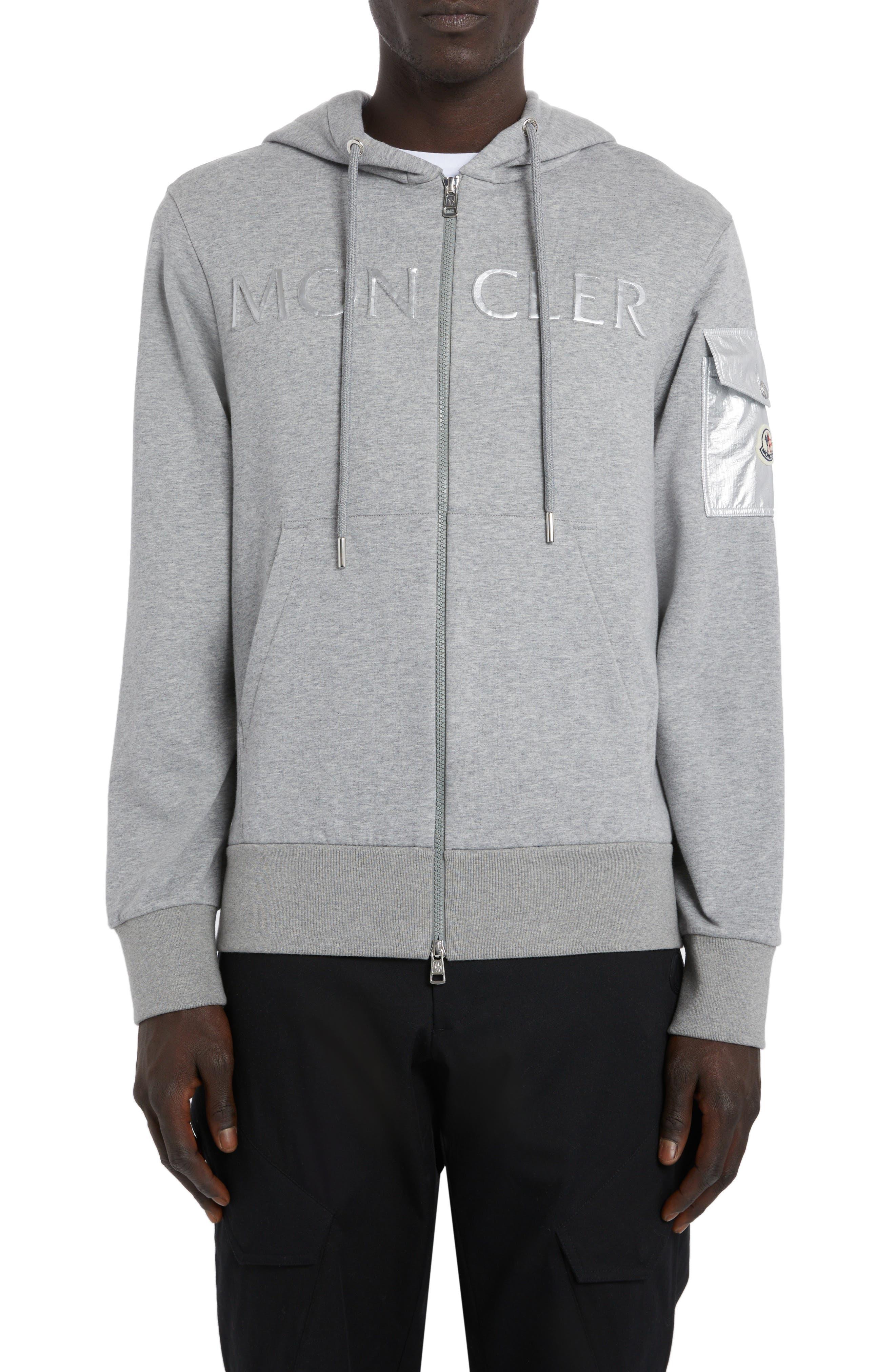 Moncler Embossed Logo Zip Hoodie in Gray for Men | Lyst
