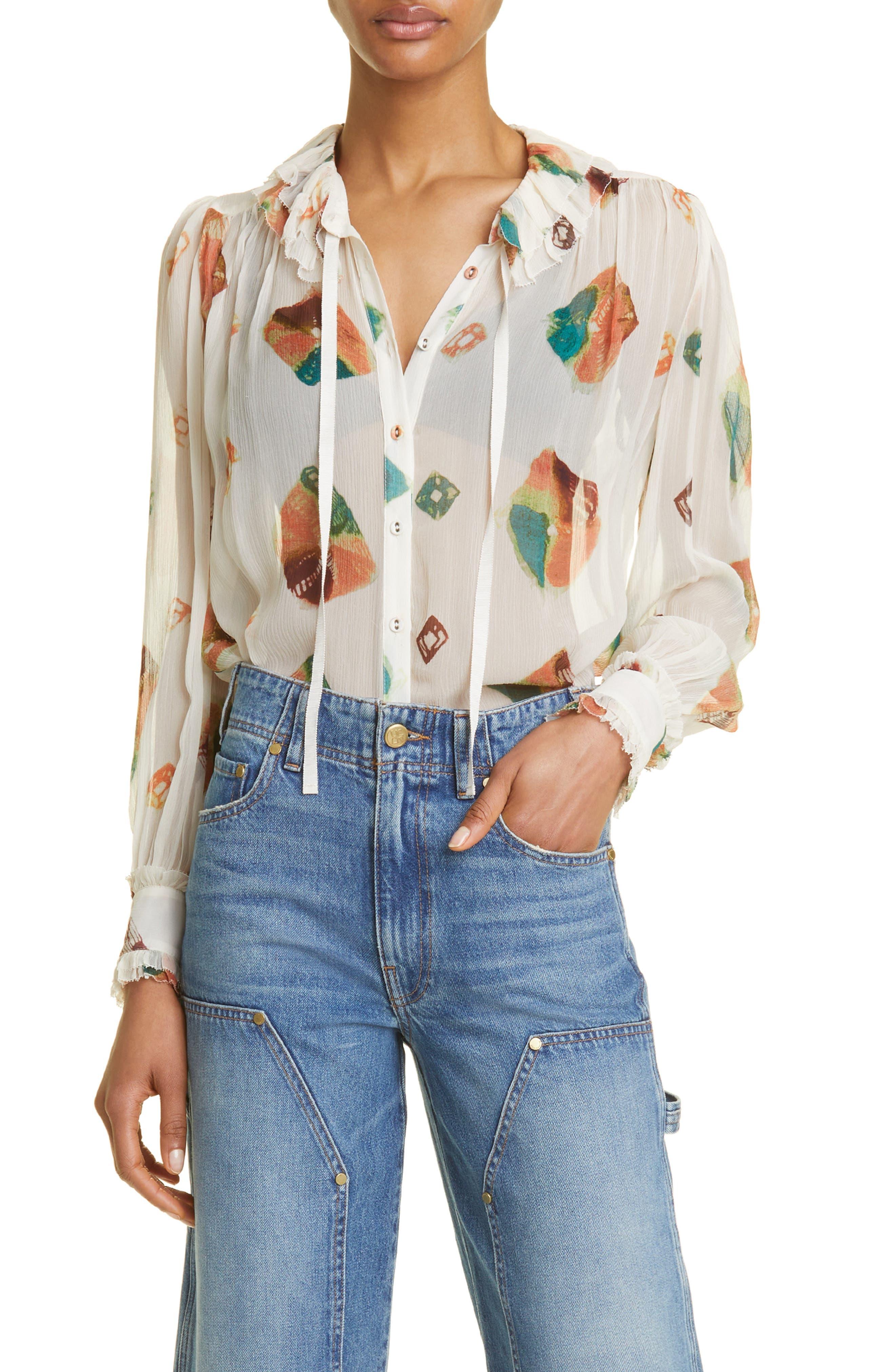 Ulla Johnson Pippa Floral Print Tie Neck Silk Blouse in Blue | Lyst Ulla Johnson Pippa Floral Print Tie Neck Silk Blouse in Blue | Lyst