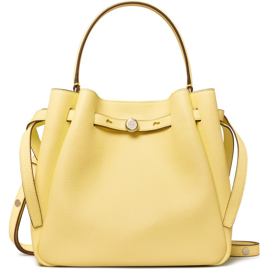 Tory Burch Romy Pebble Leather Bucket Bag in Yellow | Lyst