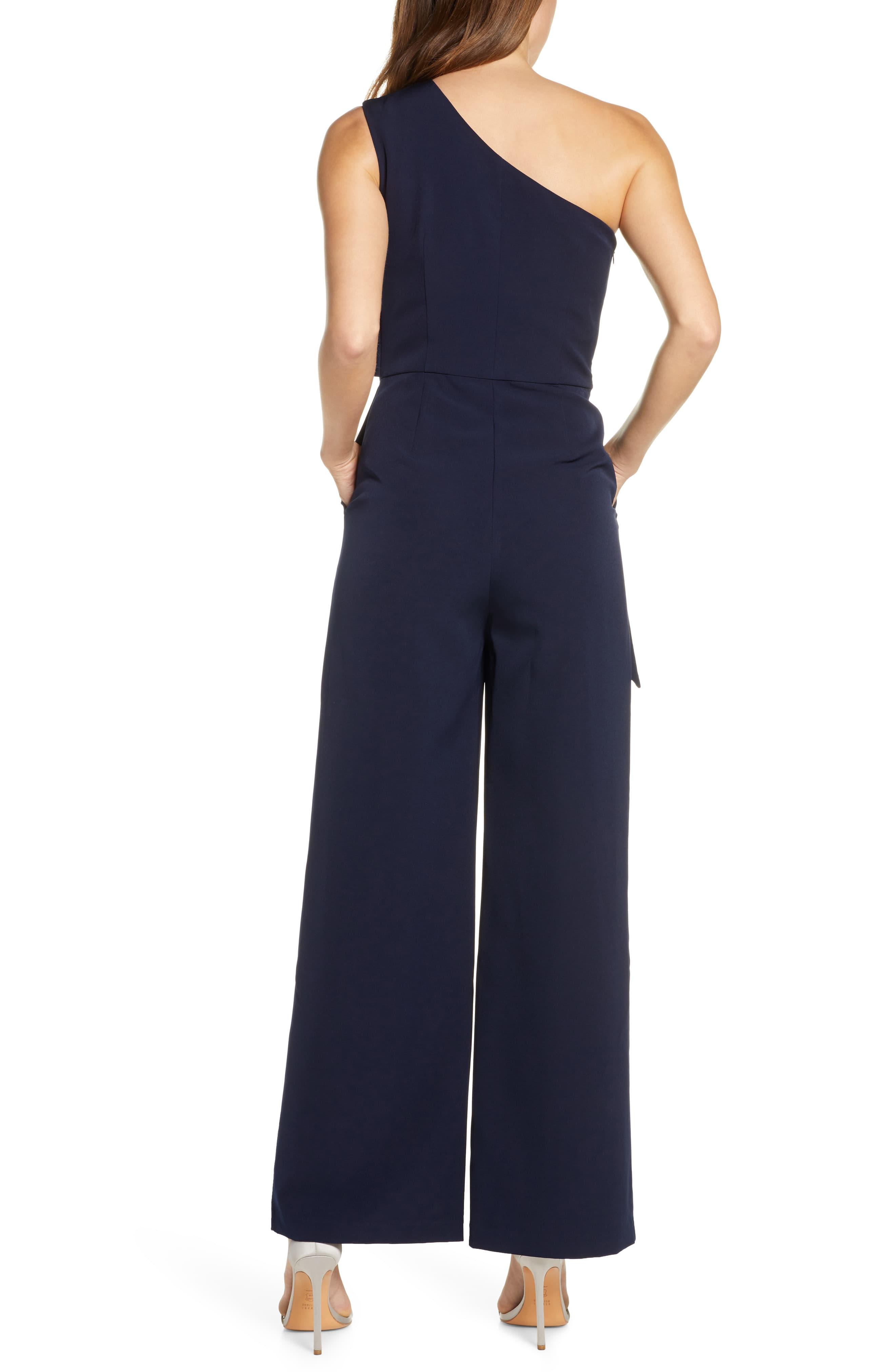 Eliza J One Shoulder Laguna Crepe Jumpsuit In Navy Blue Save 41 Lyst