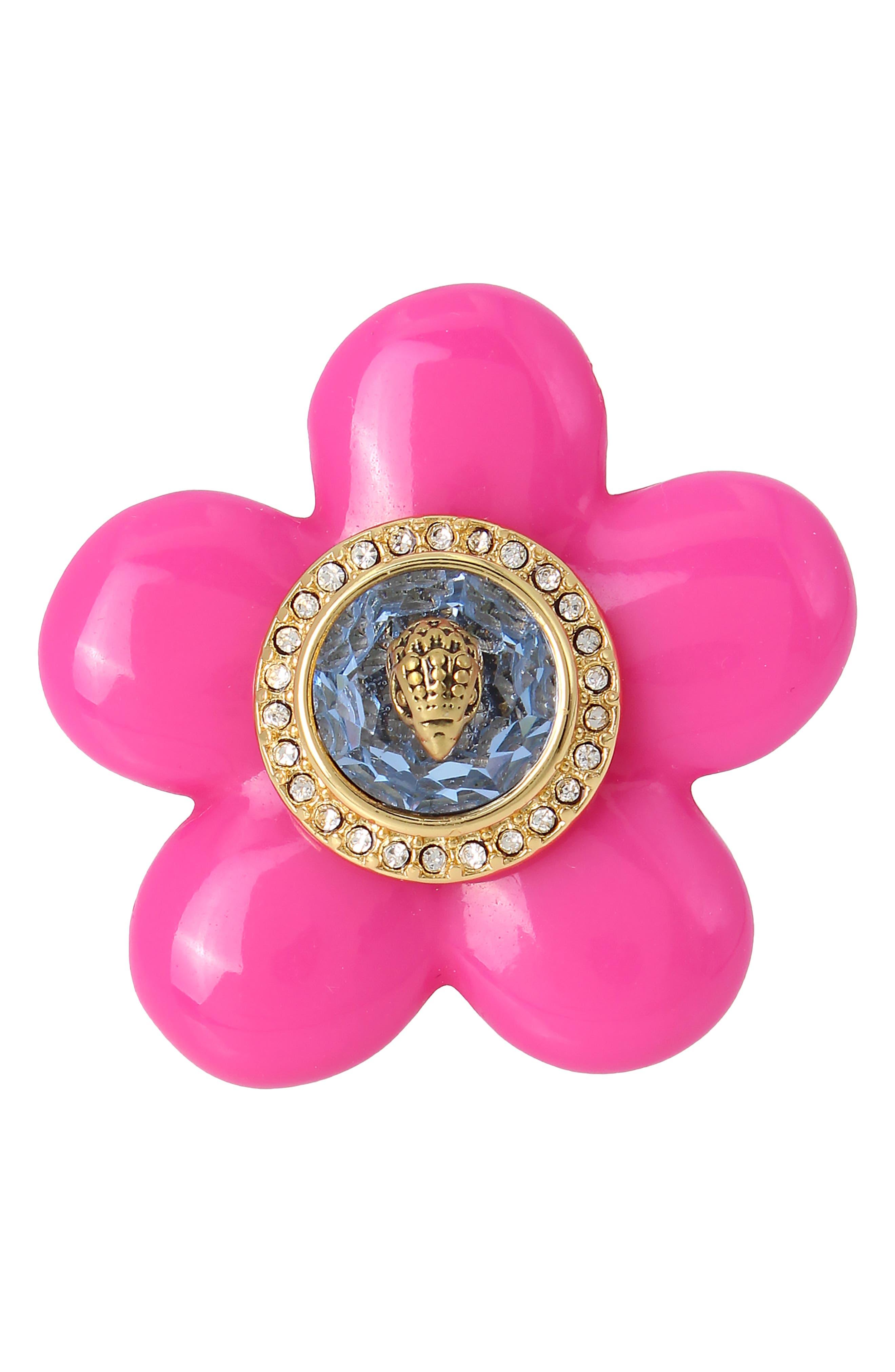 Kurt Geiger Eagle Head Crystal Flower Ring In Pink Lyst