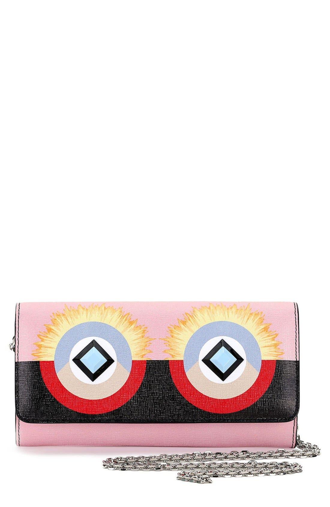 Fendi Monster Calfskin Leather Flap Wallet On A Chain in Red | Lyst