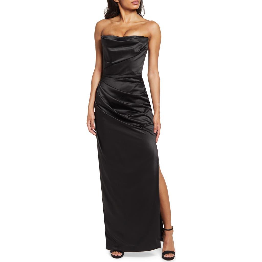 House Of Cb Adrienne Satin Strapless Gown in Black | Lyst