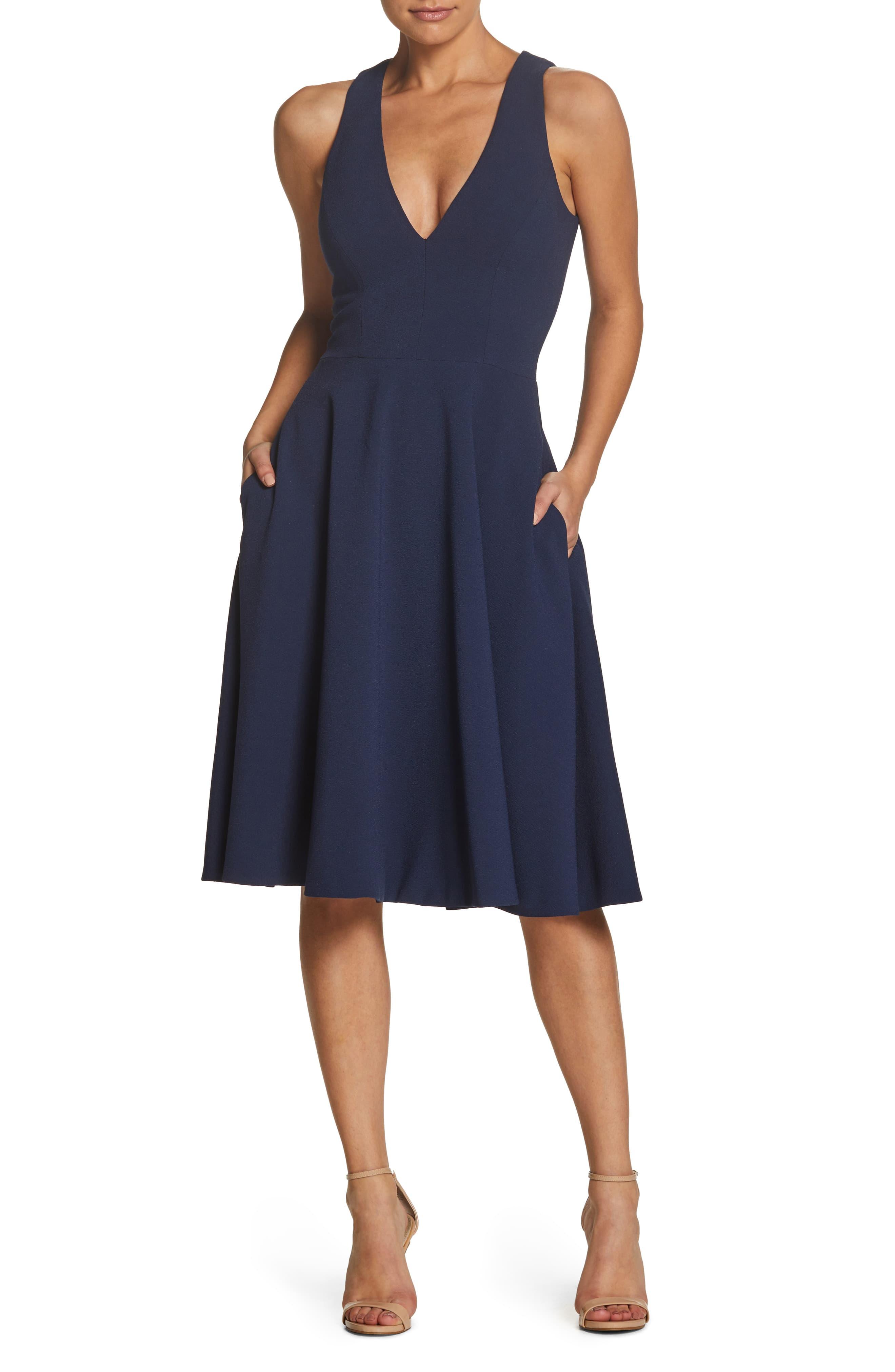 Dress The Population Catalina Fit And Flare Cocktail Dress In Midnight
