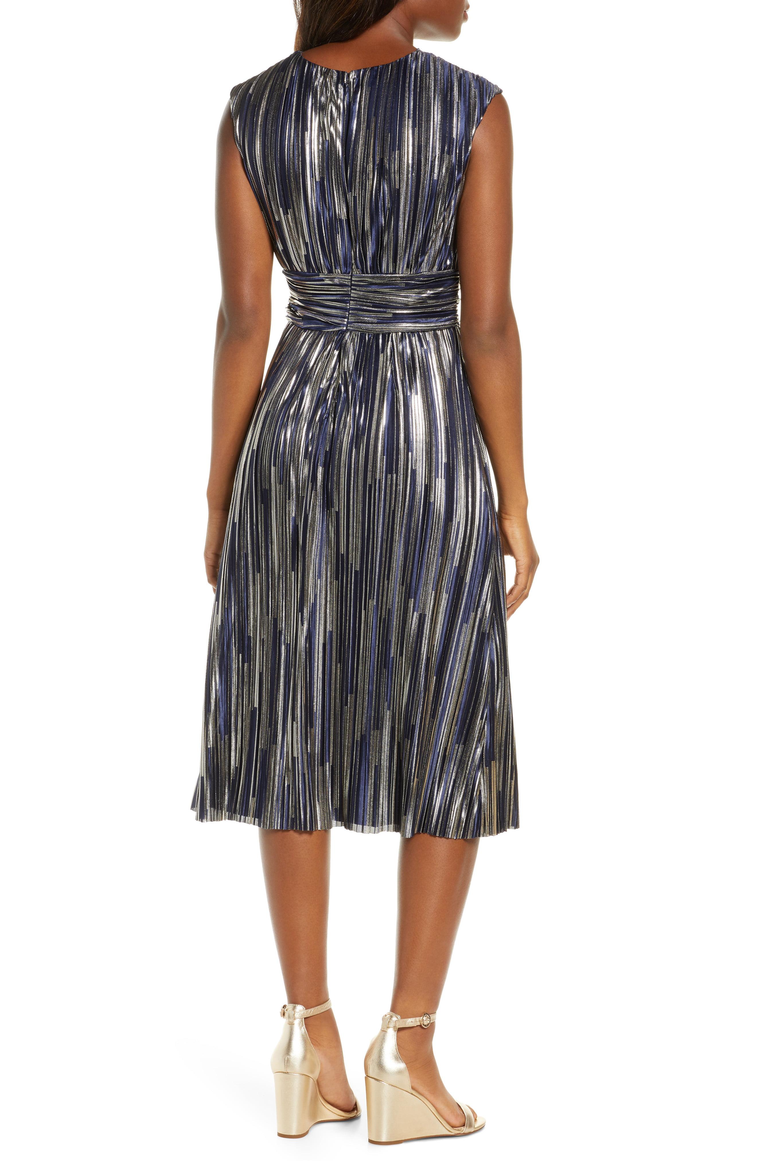 Vince Camuto Metallic Pleat Sleeveless Dress Lyst