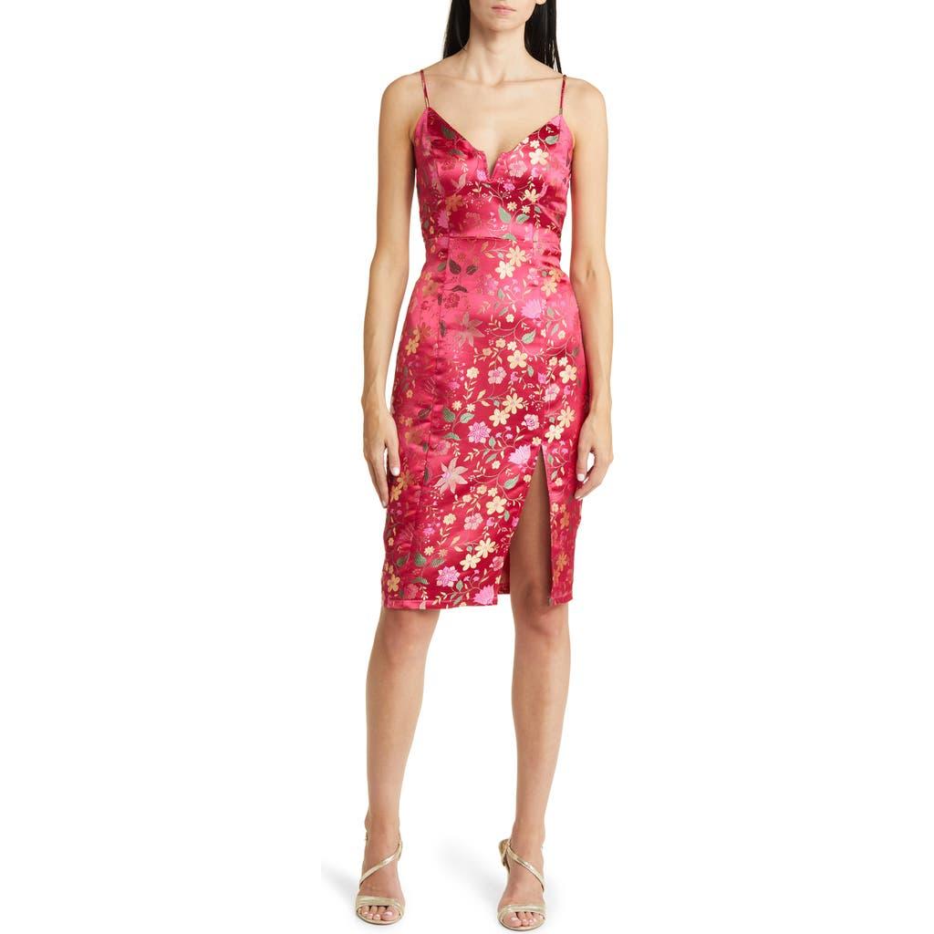 Bebe Floral Jacquard Satin Cocktail Dress in Red | Lyst