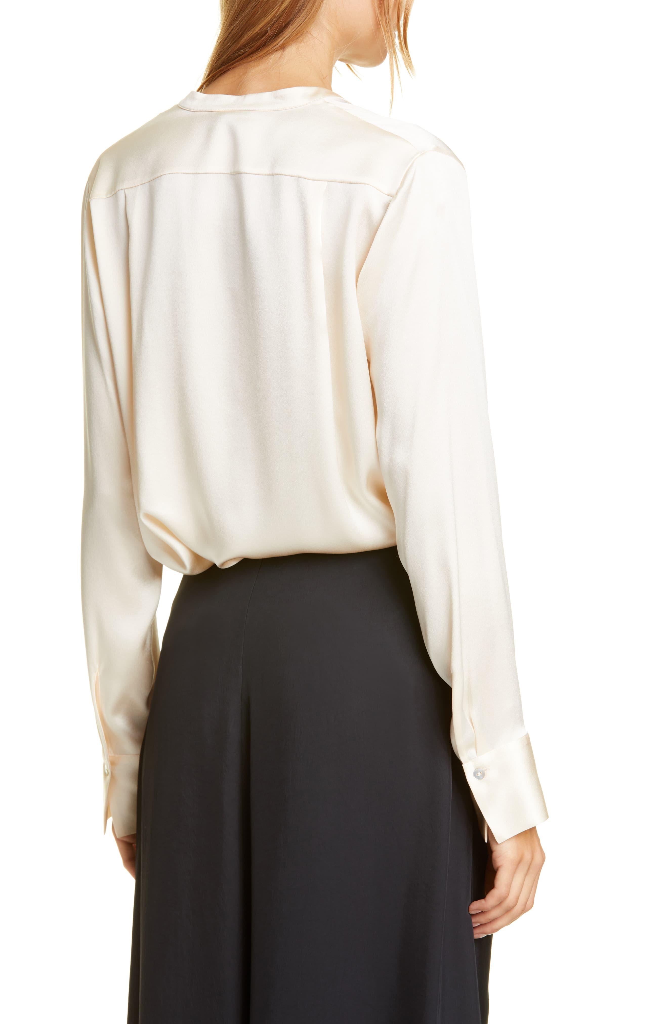 Vince Slim Fit Band Collar Silk Blouse in White - Lyst