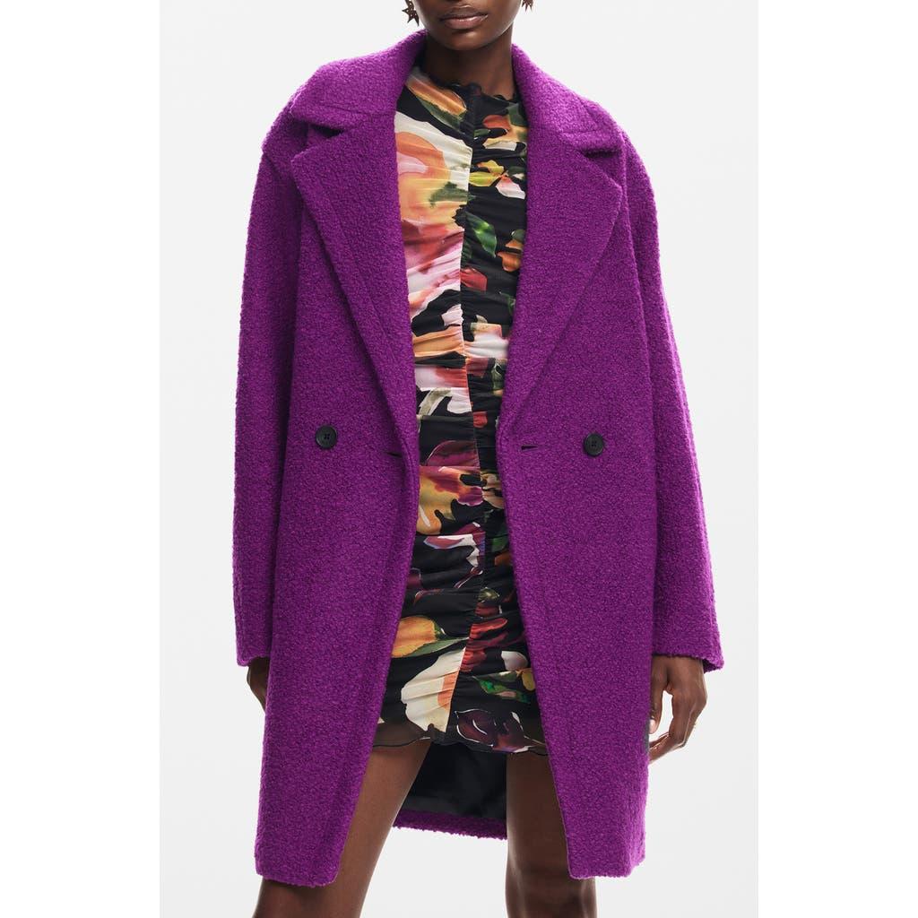 Desigual Bouclé Wool-Blend Double Breasted Coat in Purple | Lyst