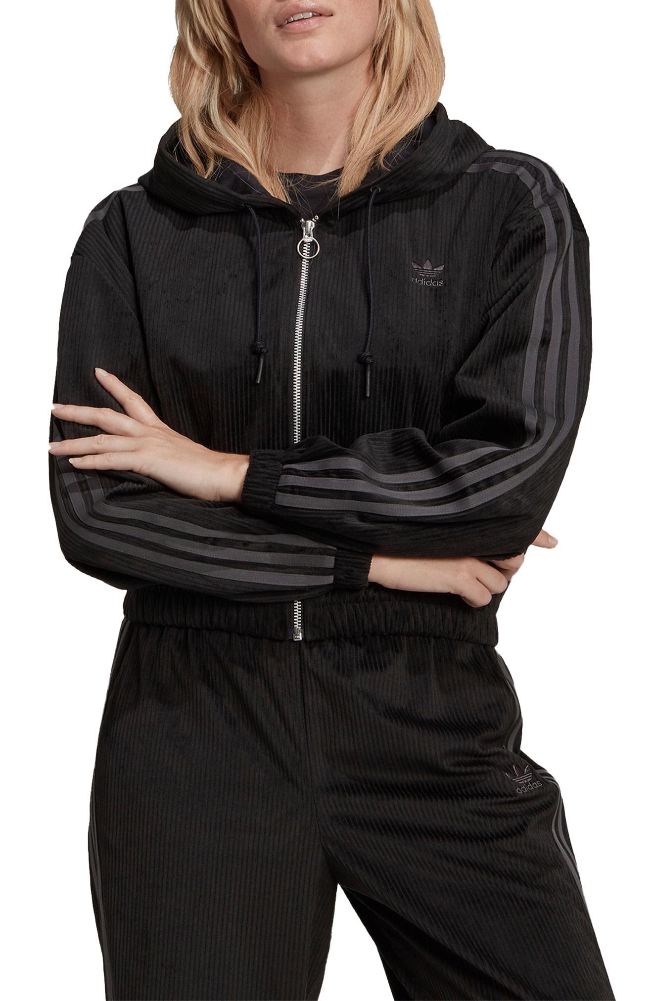 adidas Originals Corduroy Hooded Crop Track Jacket in Black - Lyst