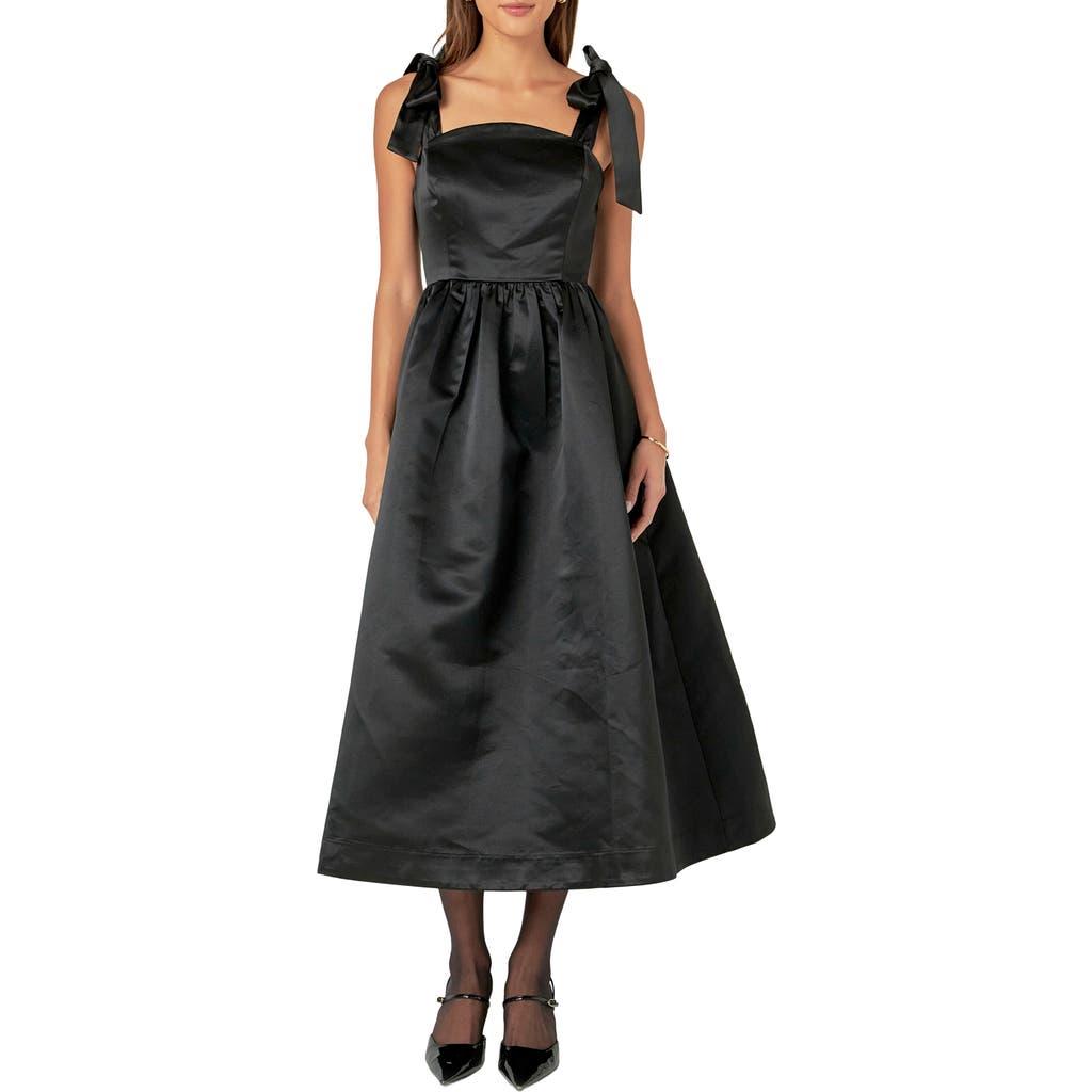 English Factory Bow Strap Satin Midi Dress in Black | Lyst