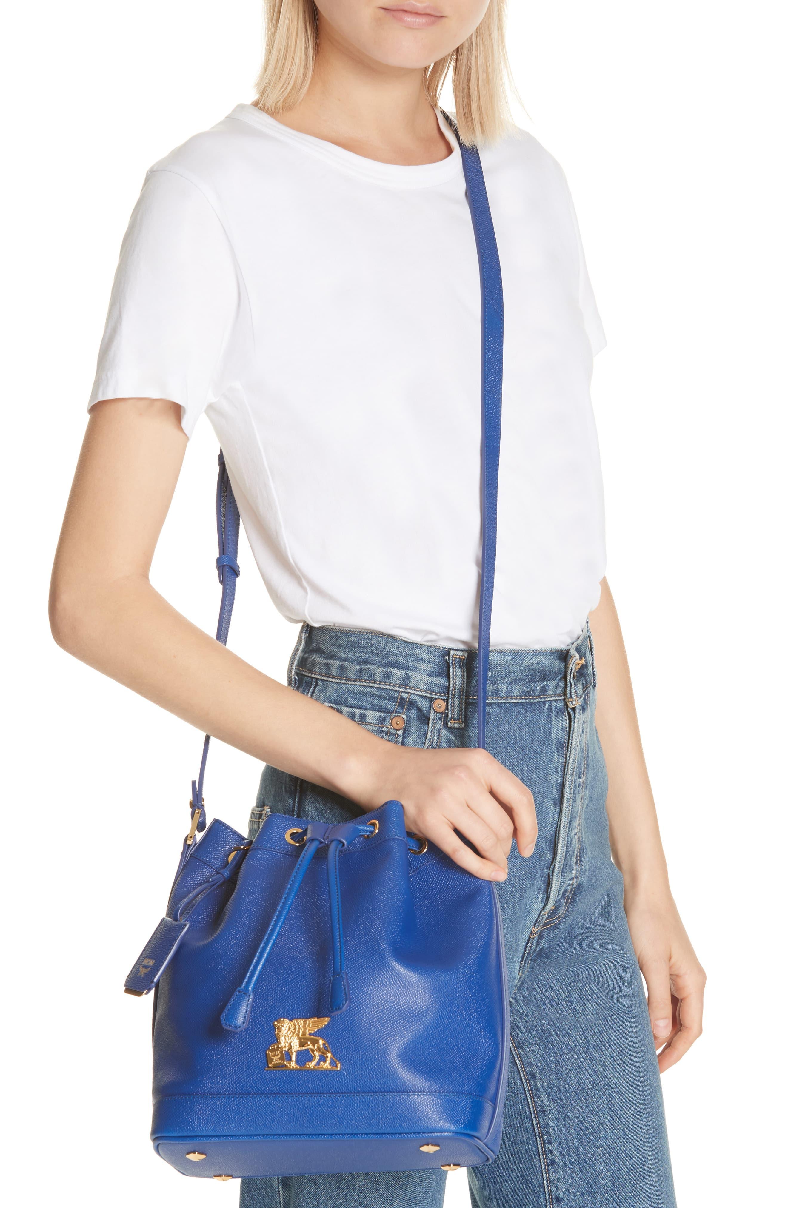 MCM Small Rgb Leather Drawstring Bag in Blue - Lyst