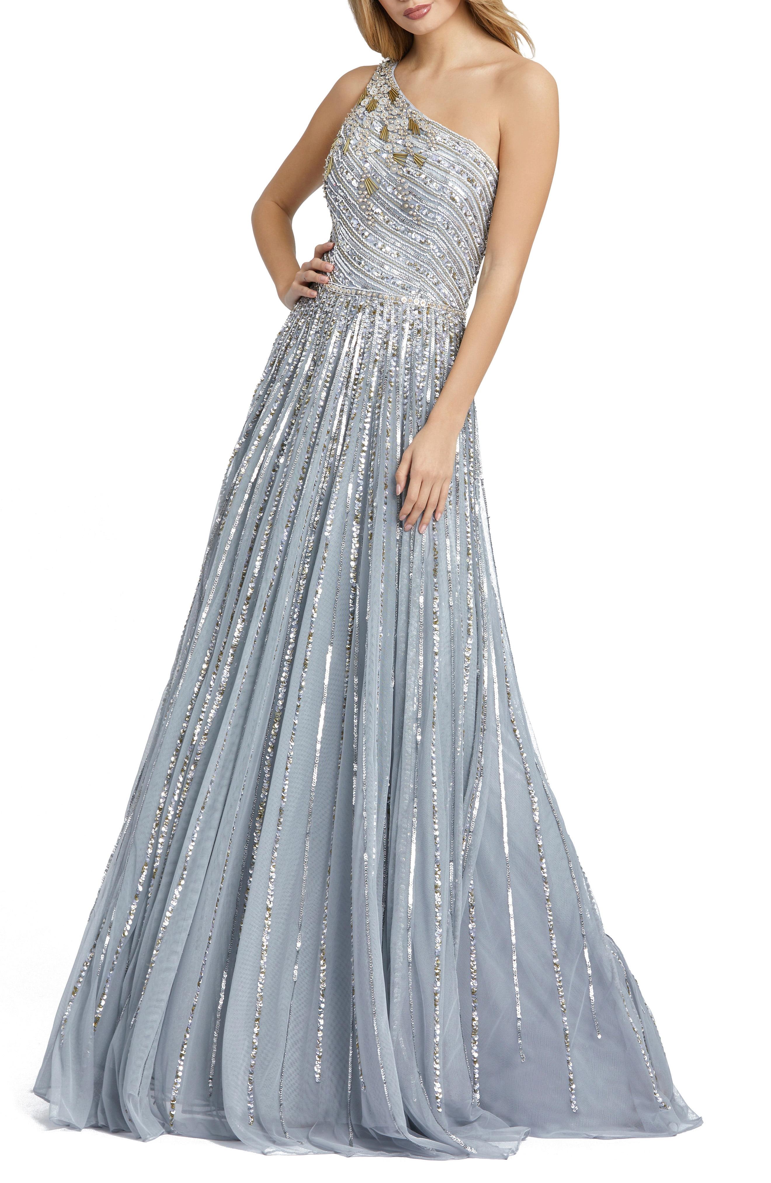 Mac Duggal Embellished One Shoulder A Line Gown In Blue Lyst