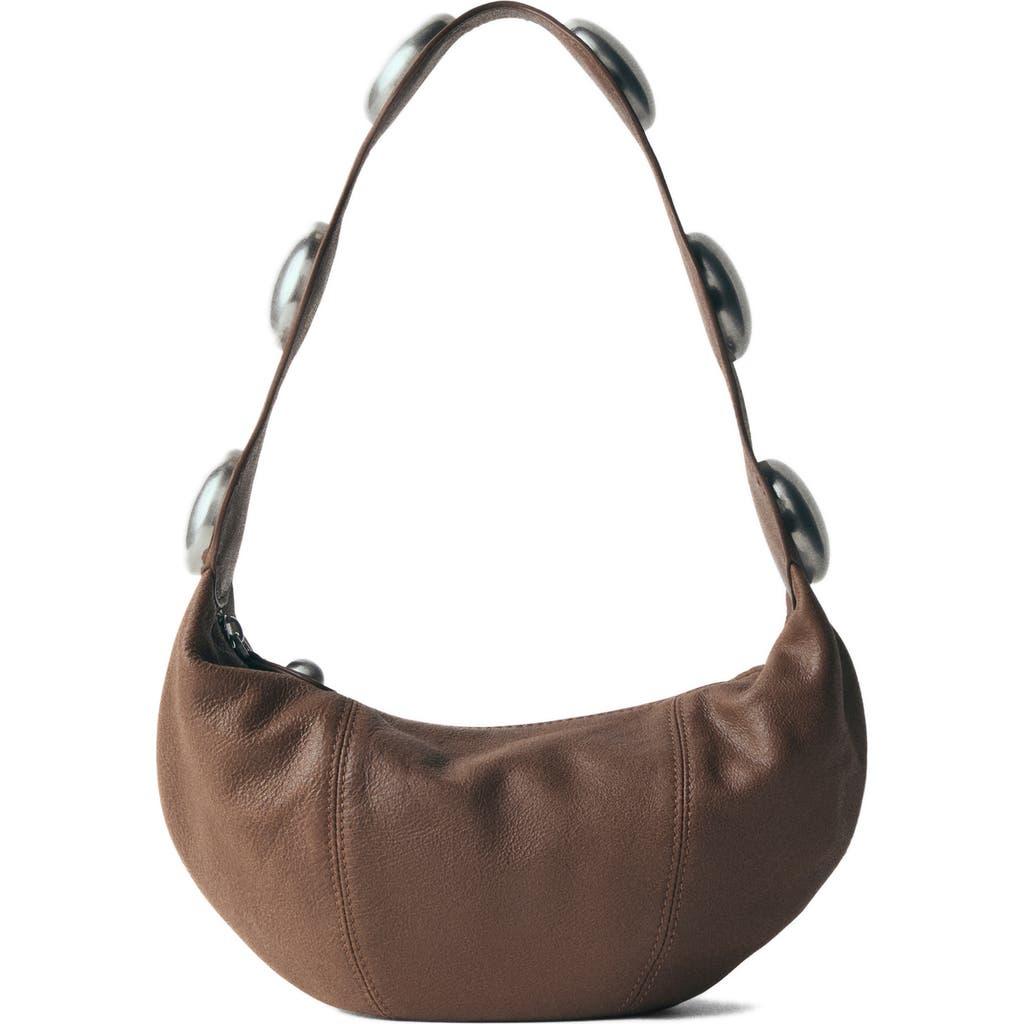 Mango Studded Leather Hobo Bag in Brown | Lyst