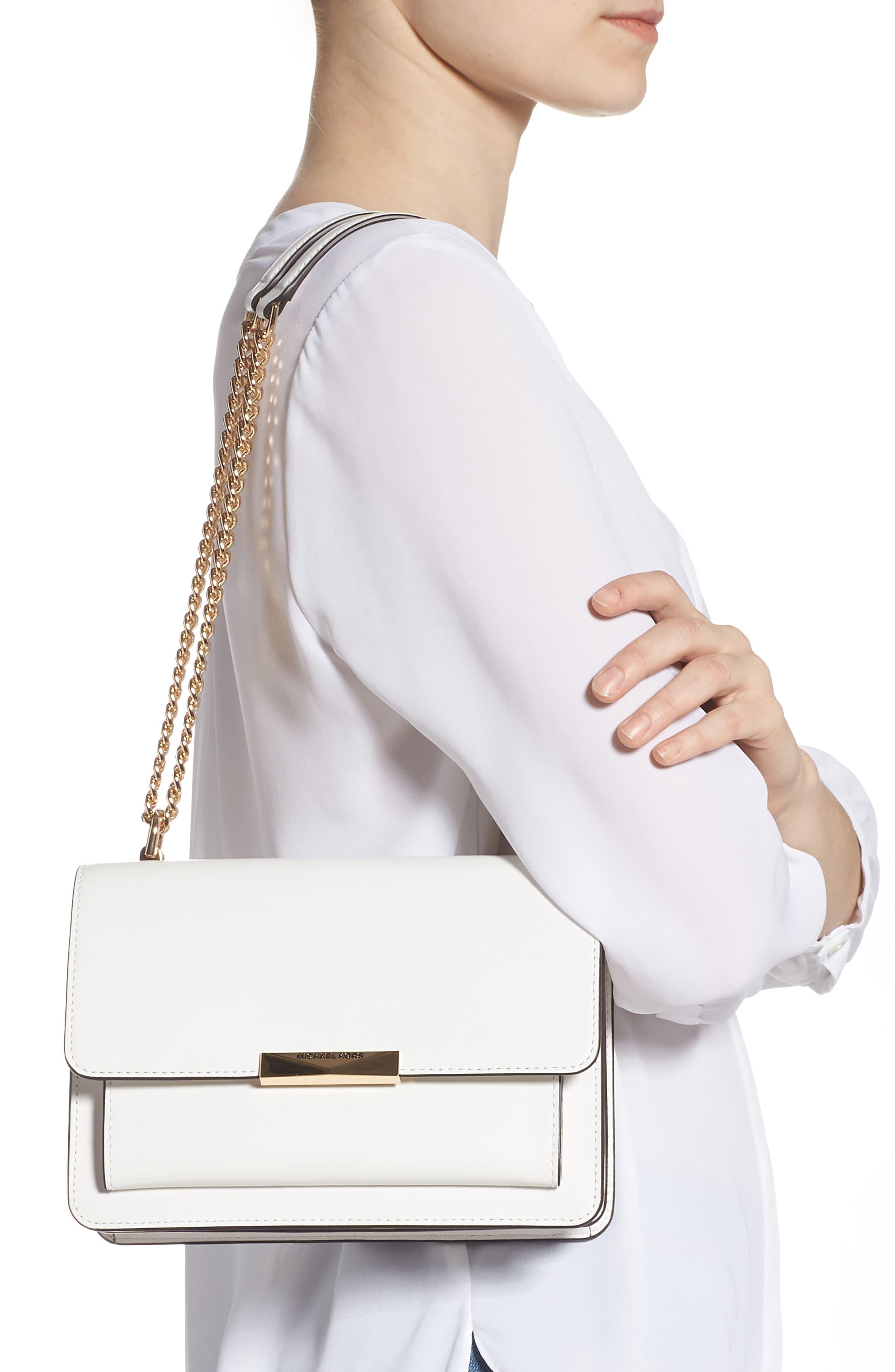 MICHAEL Michael Kors Jade Leather Gusset Shoulder Bag in White - Lyst MICHAEL Michael Kors Jade Leather Gusset Shoulder Bag in White - Lyst
