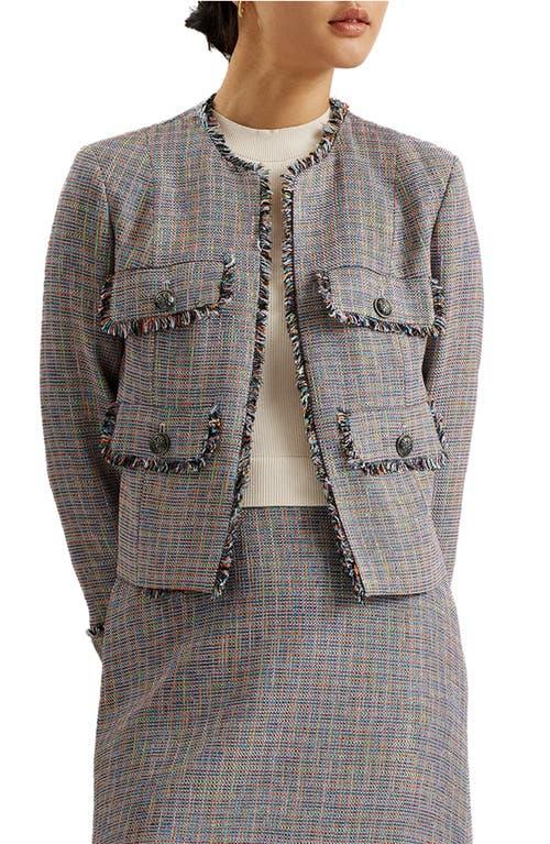 Ted Baker Mayumi Metallic Tweed Crop Jacket in Gray | Lyst