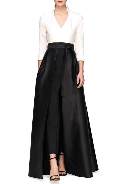 Kay Unger Sharon Tie Belt Three-Quarter Sleeve Satin Maxi Jumpsuit in ...
