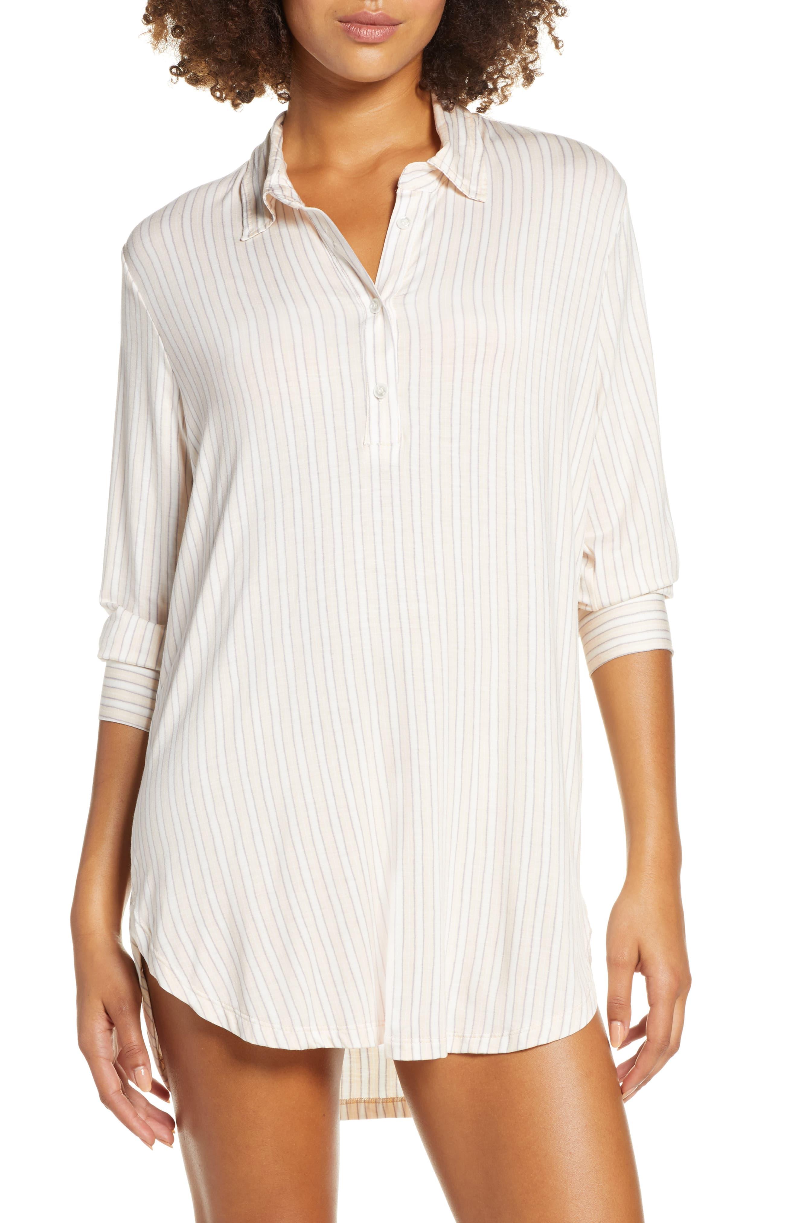 Eberjey The Boyfriend Sleepy Stripes Sleep Shirt in White - Lyst