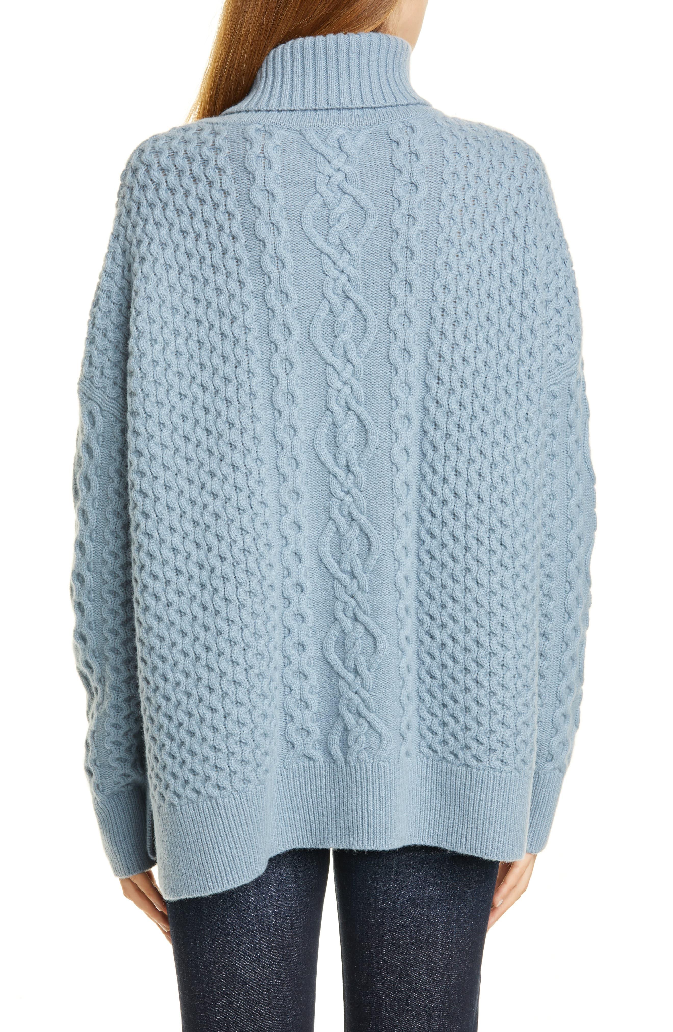 Nordstrom Oversize Cable Knit Cashmere Turtleneck Sweater In Blue
