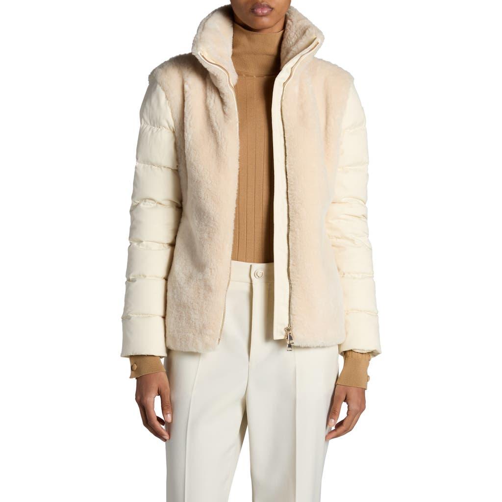 Moncler Oiron Down Puffer Jacket With Faux Fur Trim in Natural | Lyst