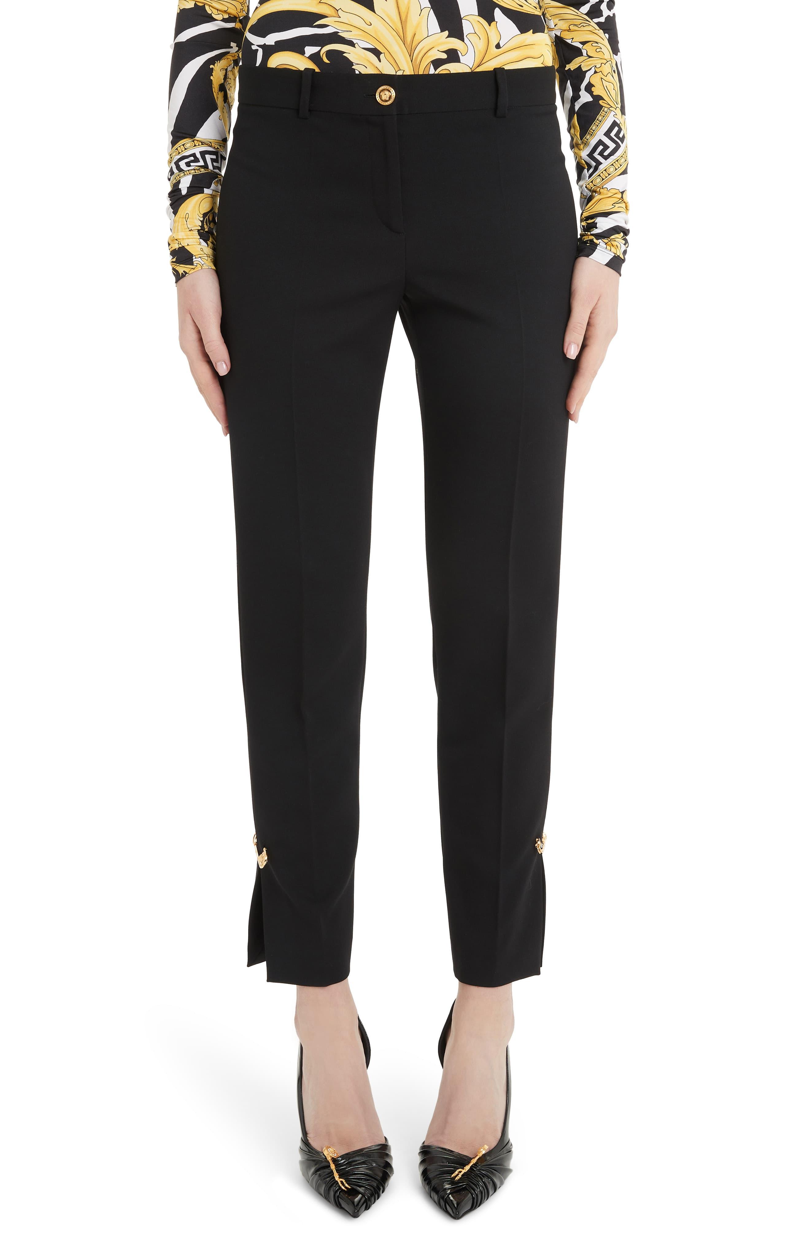 Versace Safety Pin Detail Slim Stretch Wool Pants in Black - Lyst Versace Safety Pin Detail Slim Stretch Wool Pants in Black - Lyst