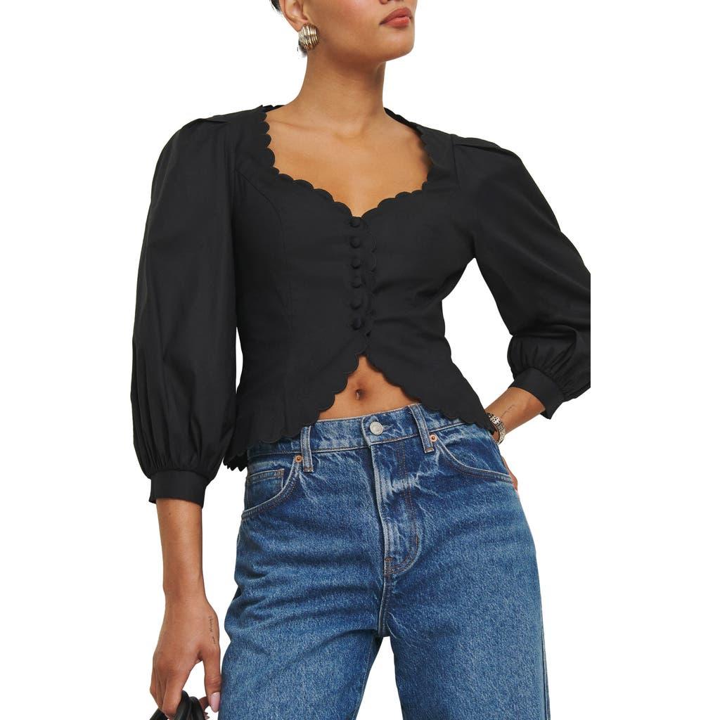 Reformation Elianna Puff Shoulder Scallop Top in Black | Lyst