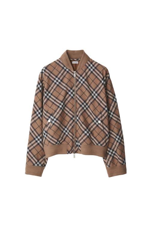 Burberry Check Wool Blend Harrington Jacket in Brown for Men | Lyst