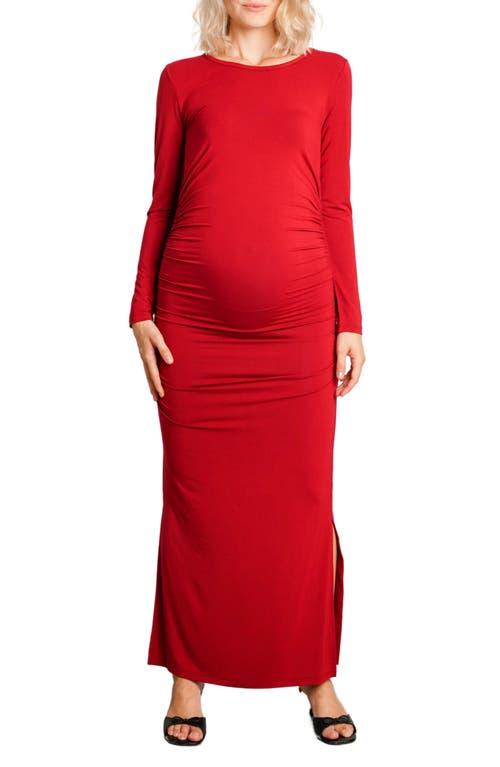 Nom Maternity Curve Ruched Long Sleeve Maternity Maxi Dress in Red | Lyst