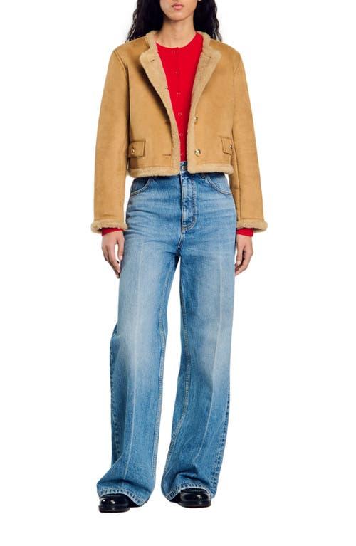 Sandro Faux Fur Jacket in Blue | Lyst