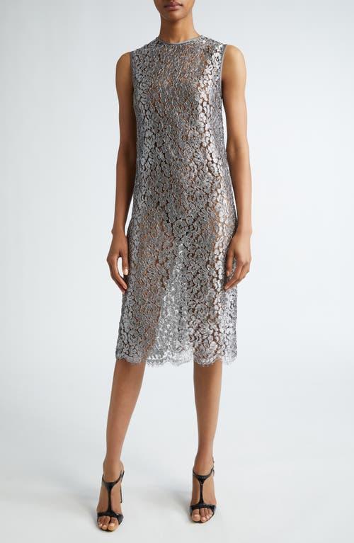 Michael Kors Metallic Crochet Lace Sheer Sheath Dress in Gray | Lyst