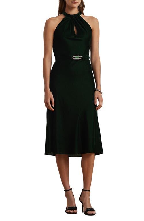 Ralph Lauren Belted Velvet Halter Neck Cocktail Dress in Black | Lyst