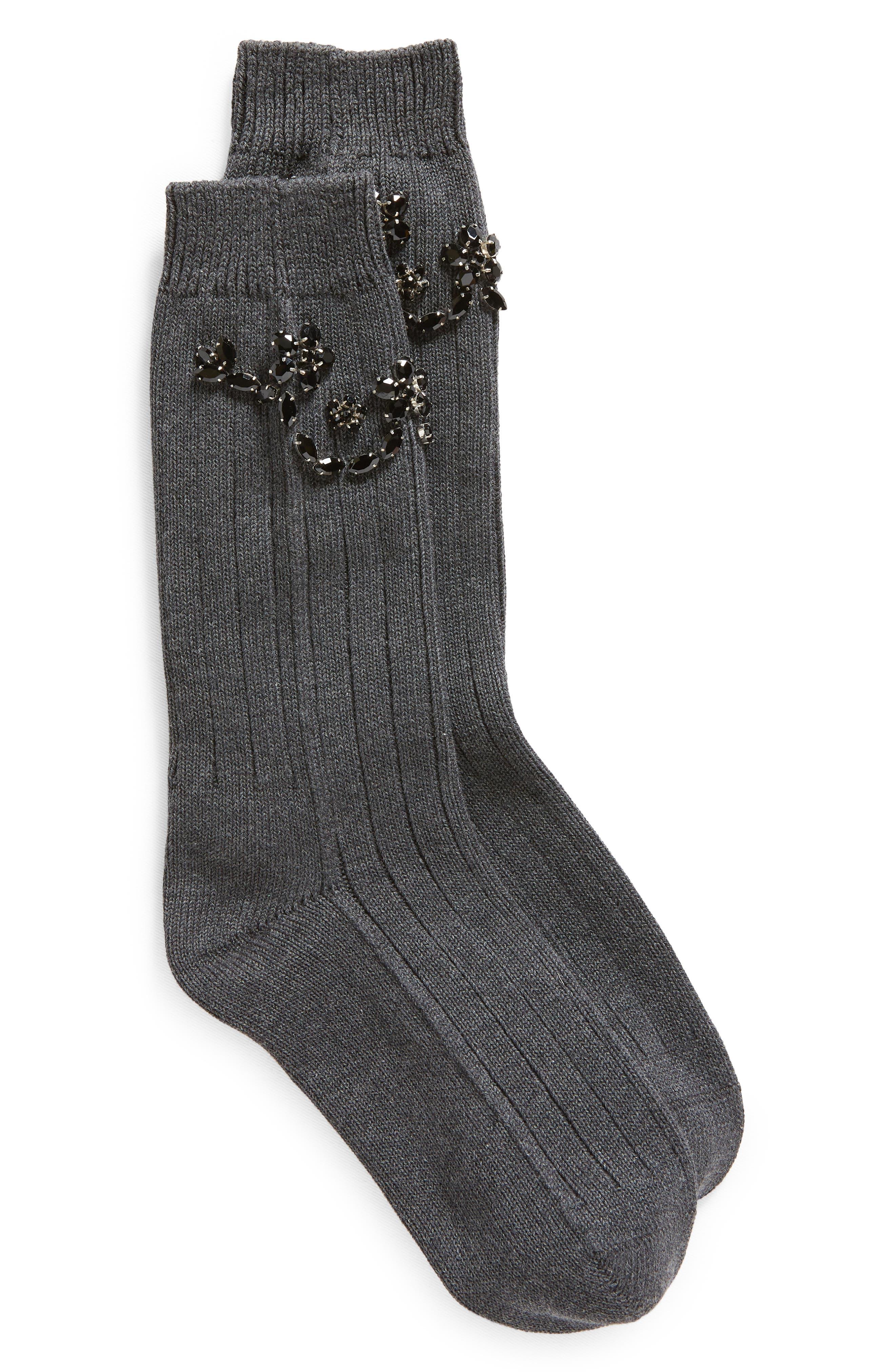 Simone Rocha Crystal Embellished Rib Ankle Socks in Gray | Lyst