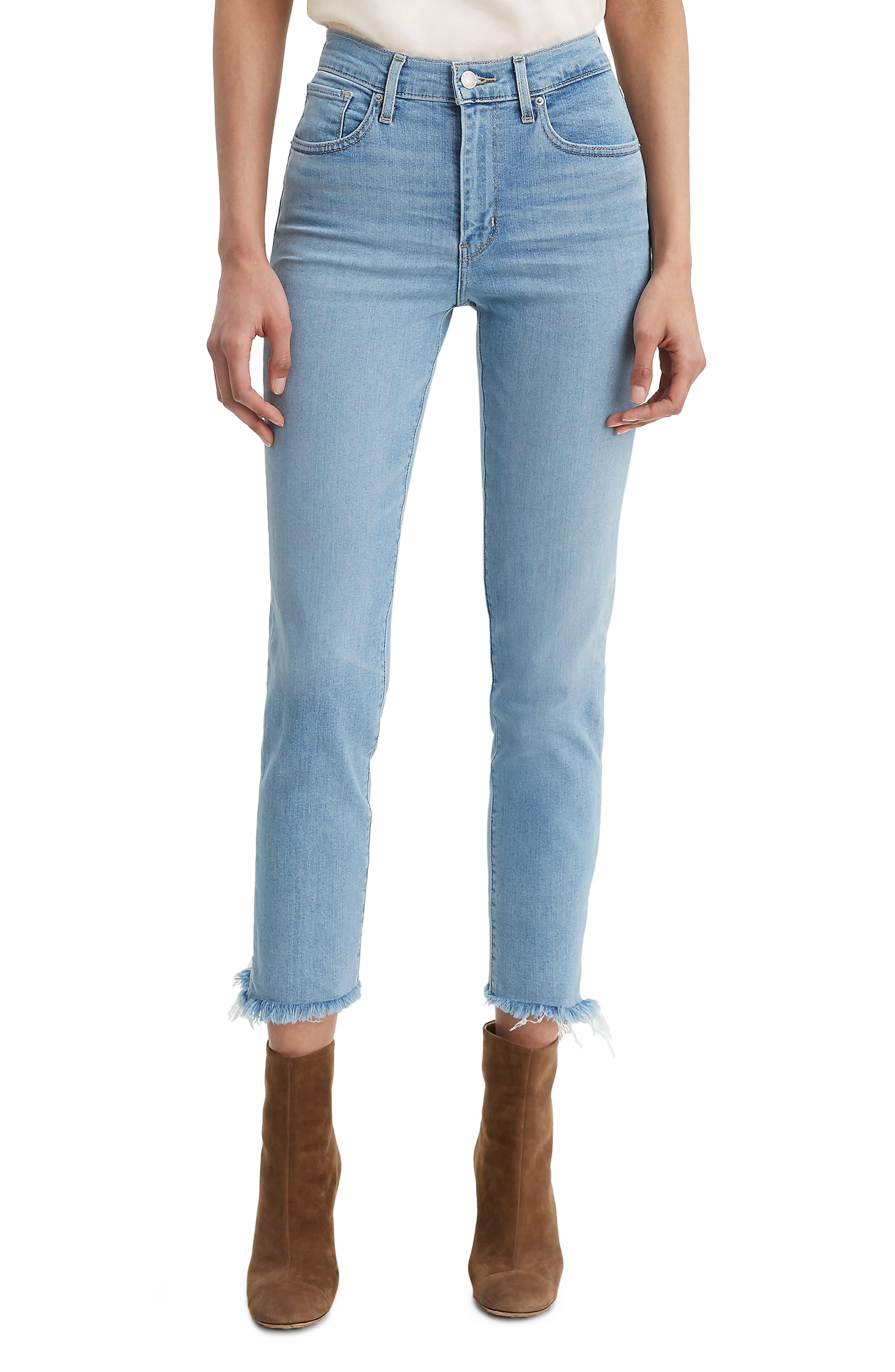 Levis Denim 724tm High Waist Fray Crop Straight Leg Jeans In Blue Lyst