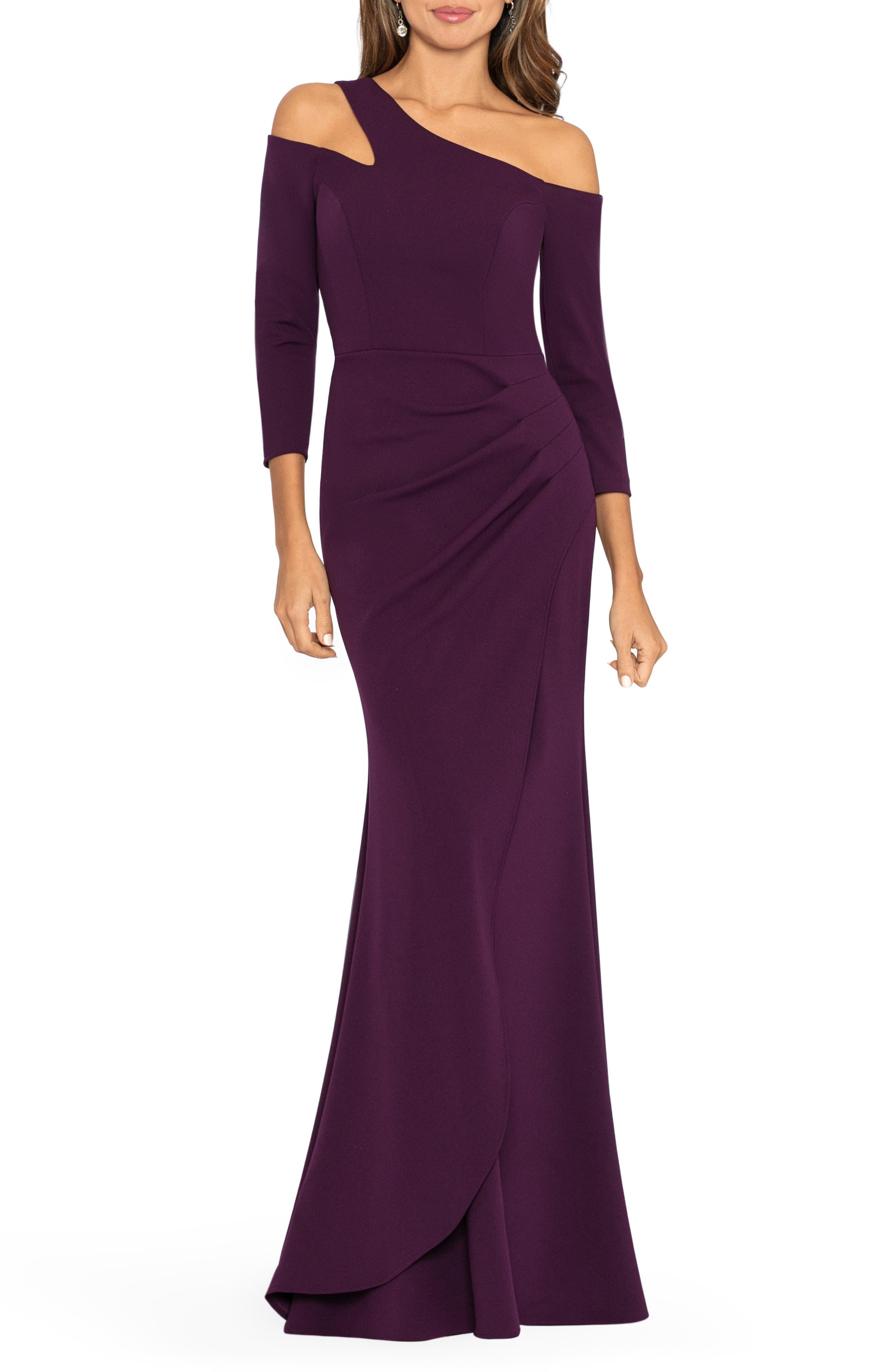 Xscape Off The Shoulder Three-quarter Sleeve Scuba Gown in Purple | Lyst Xscape Off The Shoulder Three-quarter Sleeve Scuba Gown in Purple | Lyst